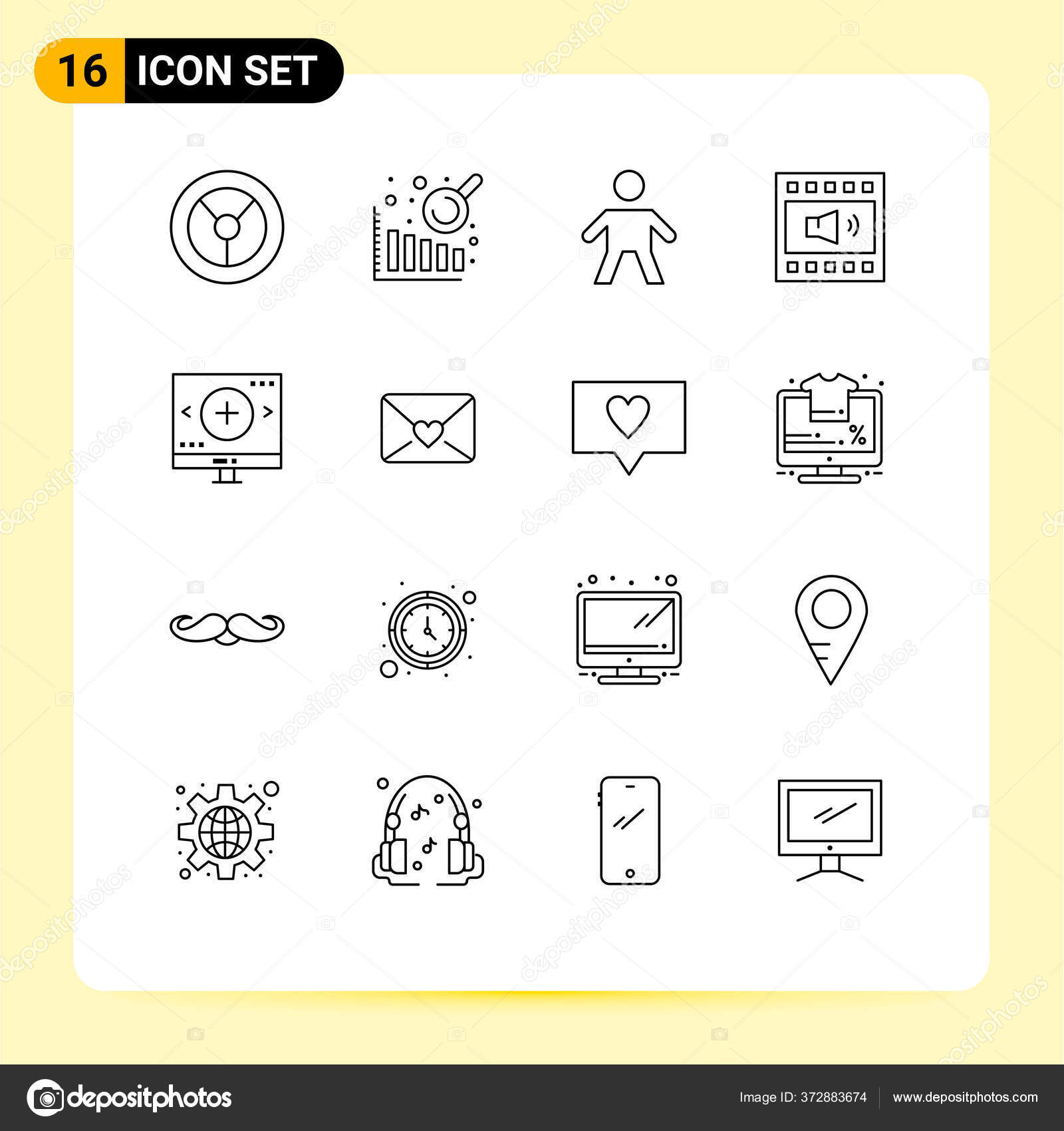 Universal Outlines Set Web Mobile Applications Mail Magnifier Loudspeaker Glass Stock Vector By