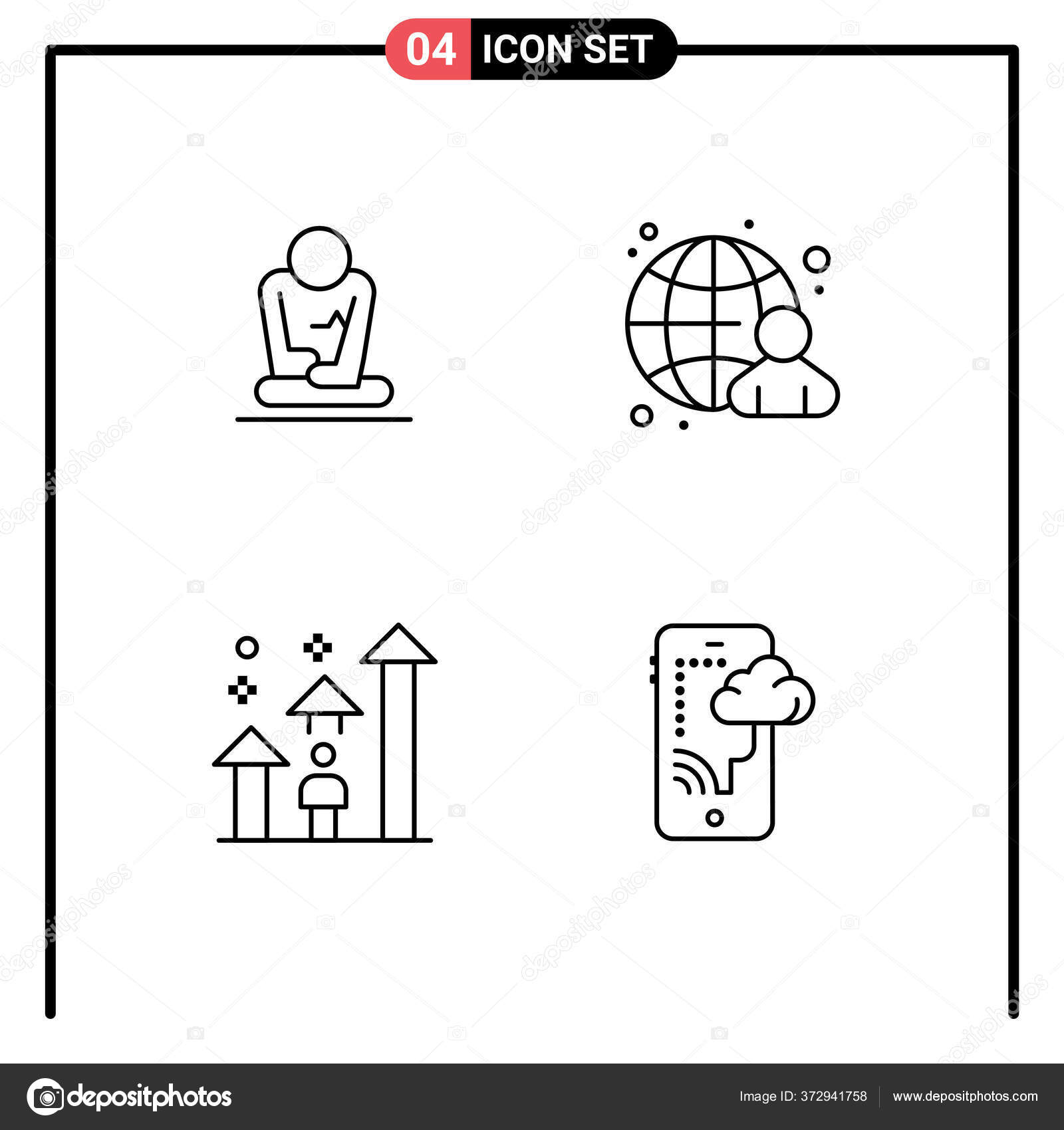 Mobile Interface Line Set Pictograms Fast Success Yoga Human Progress Stock Vector By ©flatart