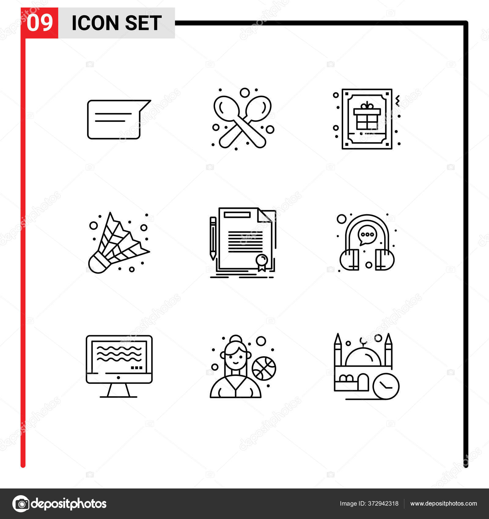 Pictogram Set Simple Outlines Agreement Camping Utensils Badminton Gift ...