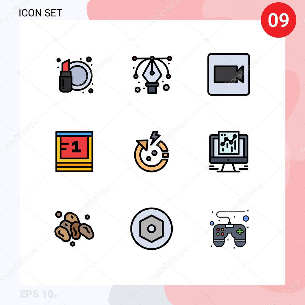 Pictograma Conjunto de 9 Colores planos simples de línea de Filledline ...