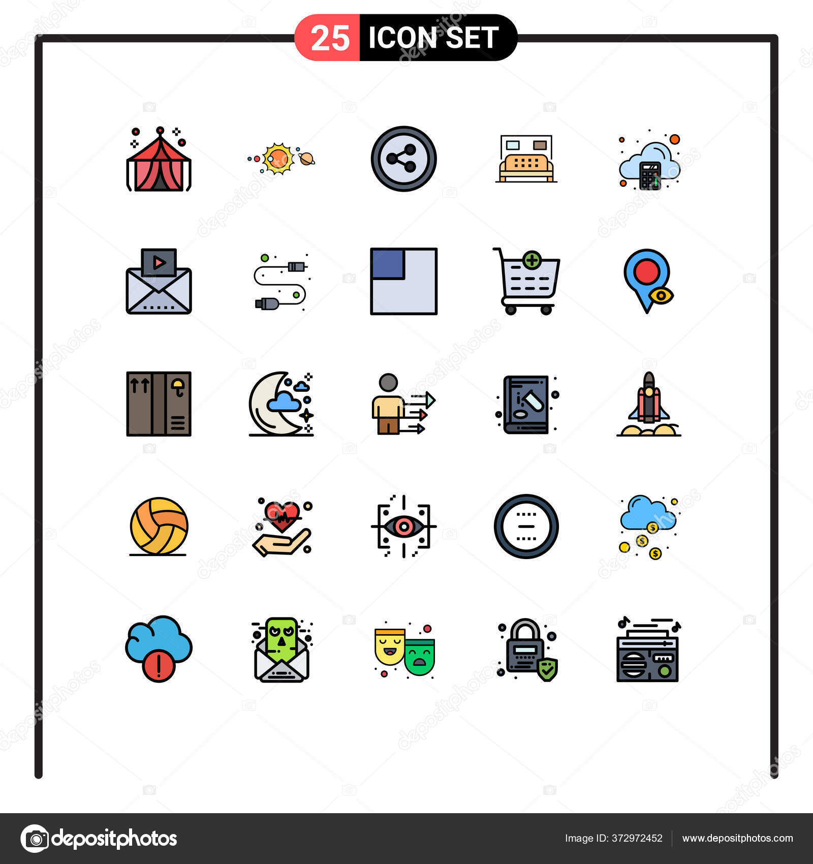 Pictogram Set Simple Filled Line Flat Colors Calculate Accounting ...