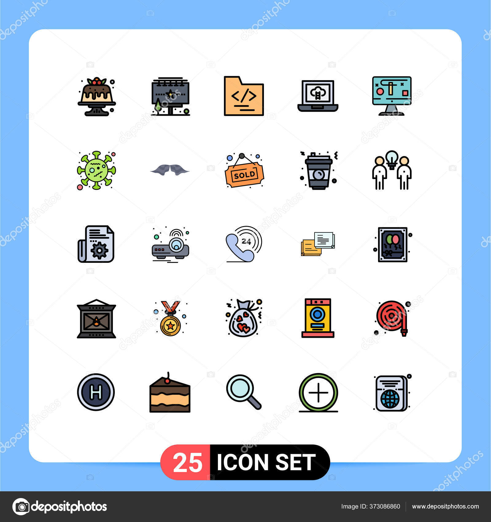 Pictogram Set Simple Filled Line Flat Colors Display Computer Billboard ...