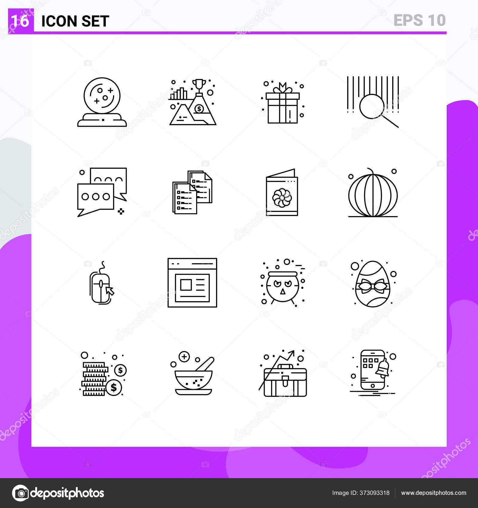 Mobile Interface Outline Set Pictograms Chat Search Gift Product Play ...