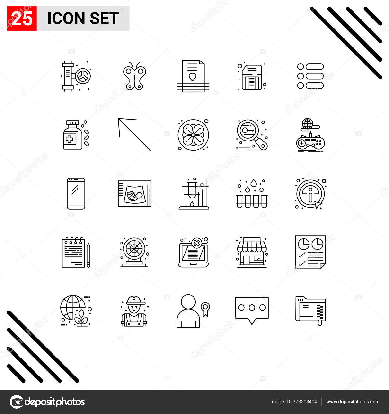 Set Modern Icons Tanda Tanda Untuk Daftar Floppy Heart Disk Vektor Stok ...