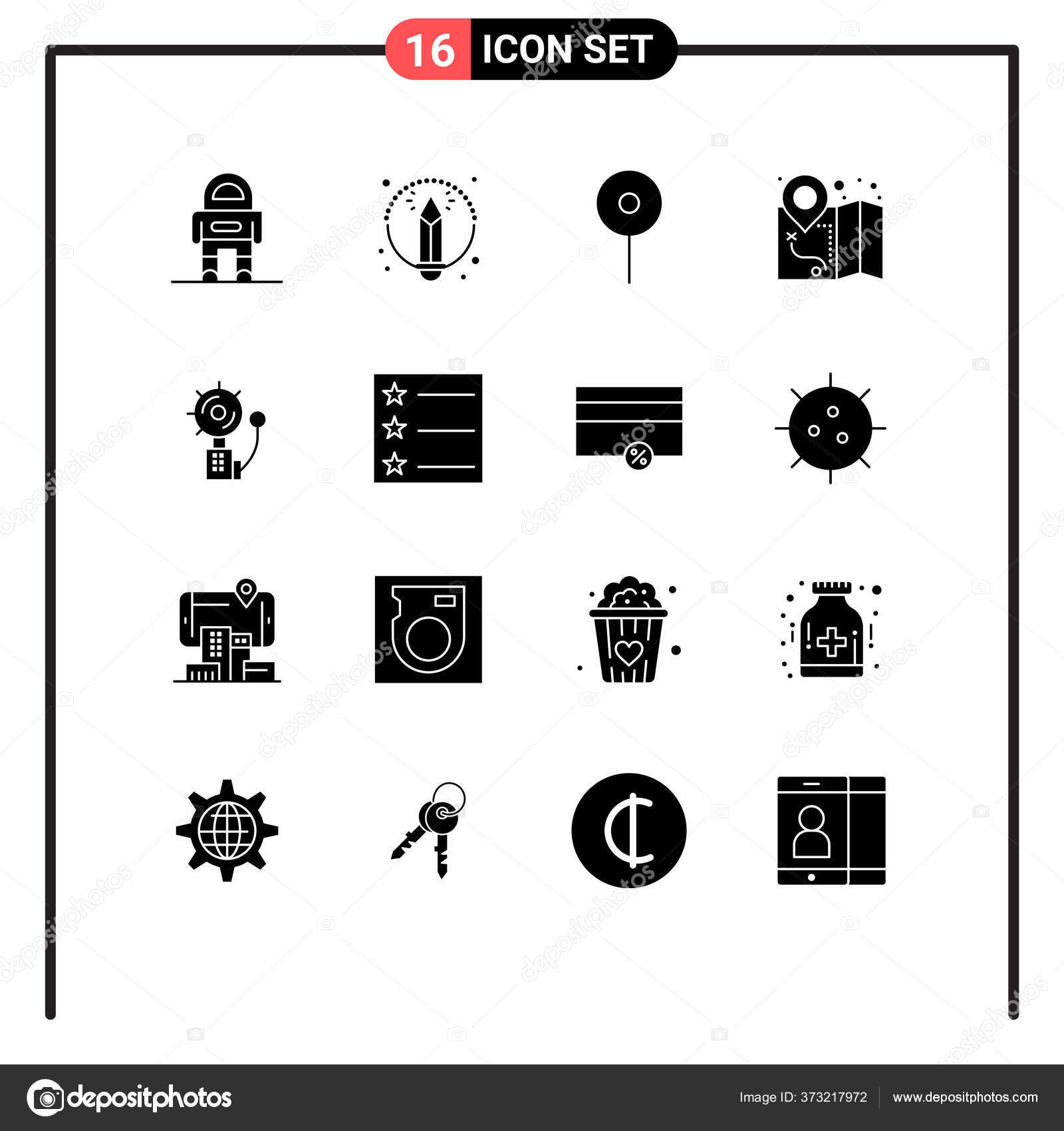 Set Vector Solid Glyphs Grid Intruder Bell Maps Alert Map Stock Vector ...