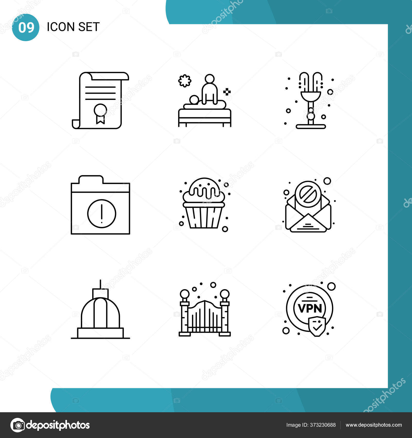 Universal Outlines Set Web Mobile Applications Cupcake Files Massage Alert Stock Vector By