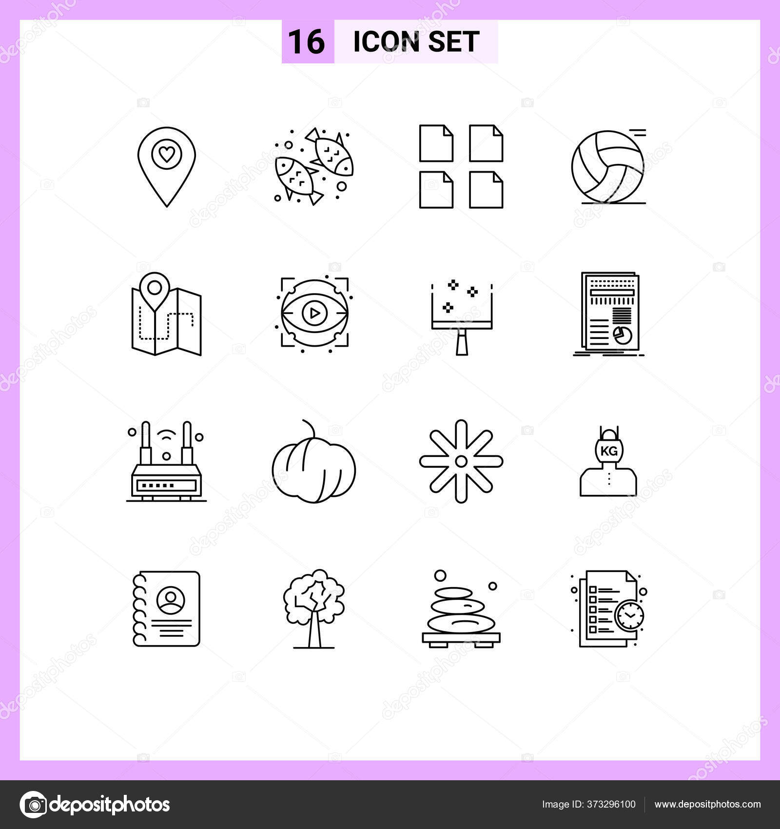 Mobile Interface Outline Set Pictograms Plan Map Documents Play ...