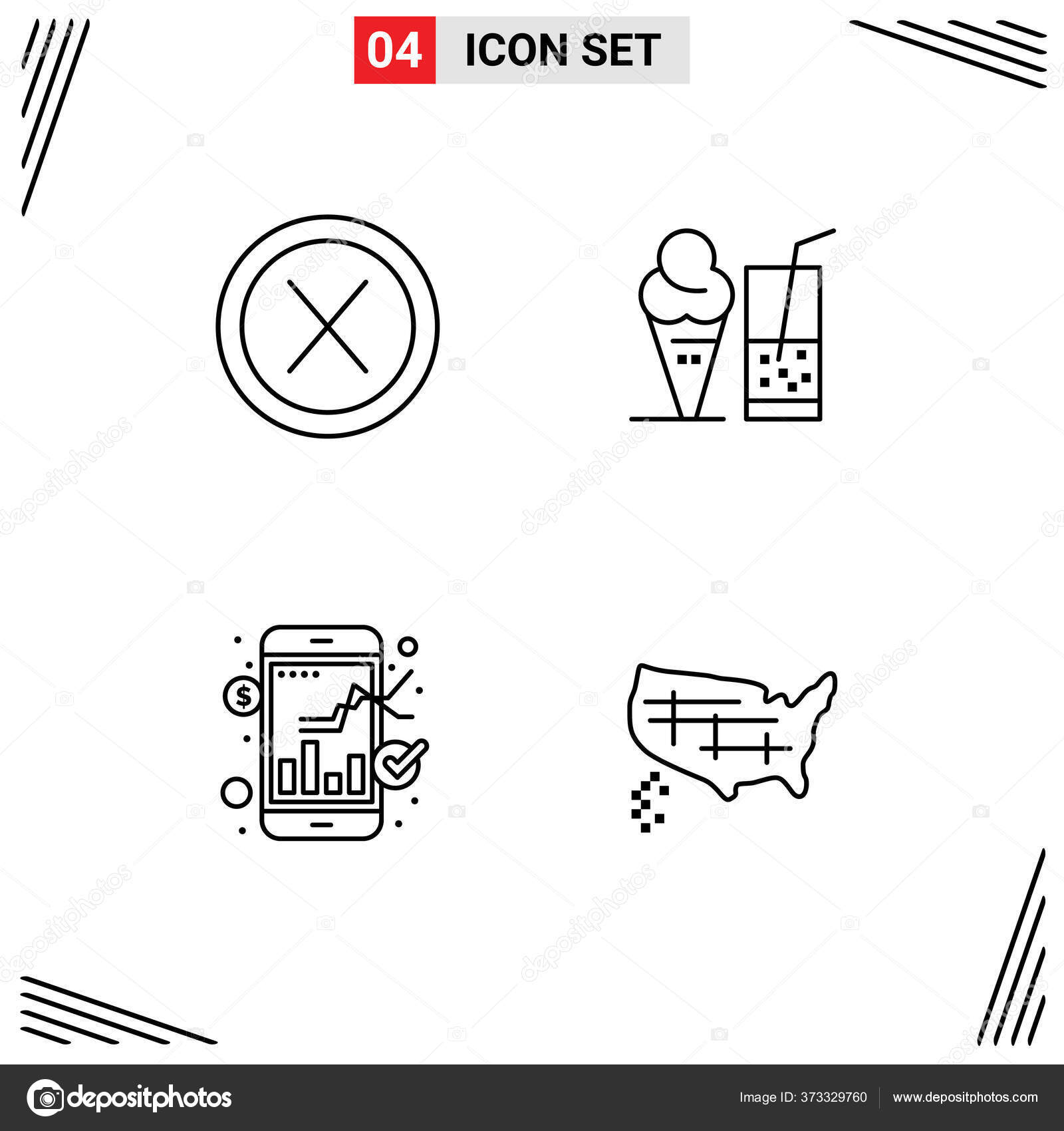 Mobile Interface Line Set Pictograms Close Exchange Ice Cream Stock ...