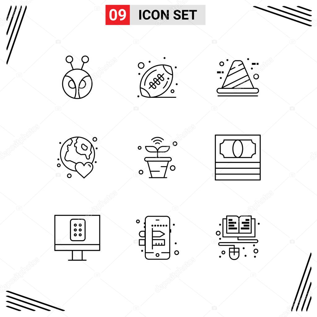 Juego de pictogramas de 9 líneas simples de internet, amor ...