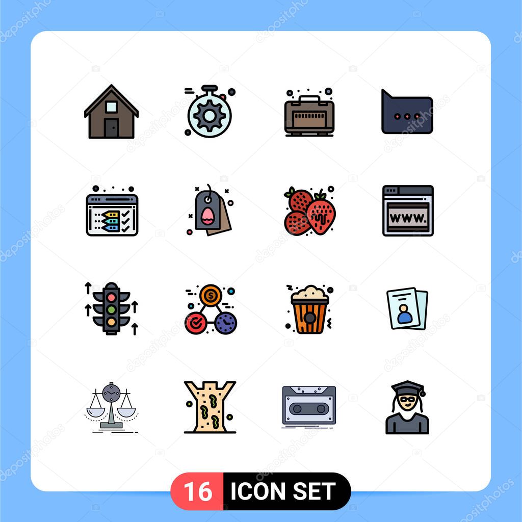 Juego de pictogramas de 16 líneas de diseño de vectores de color plano ...