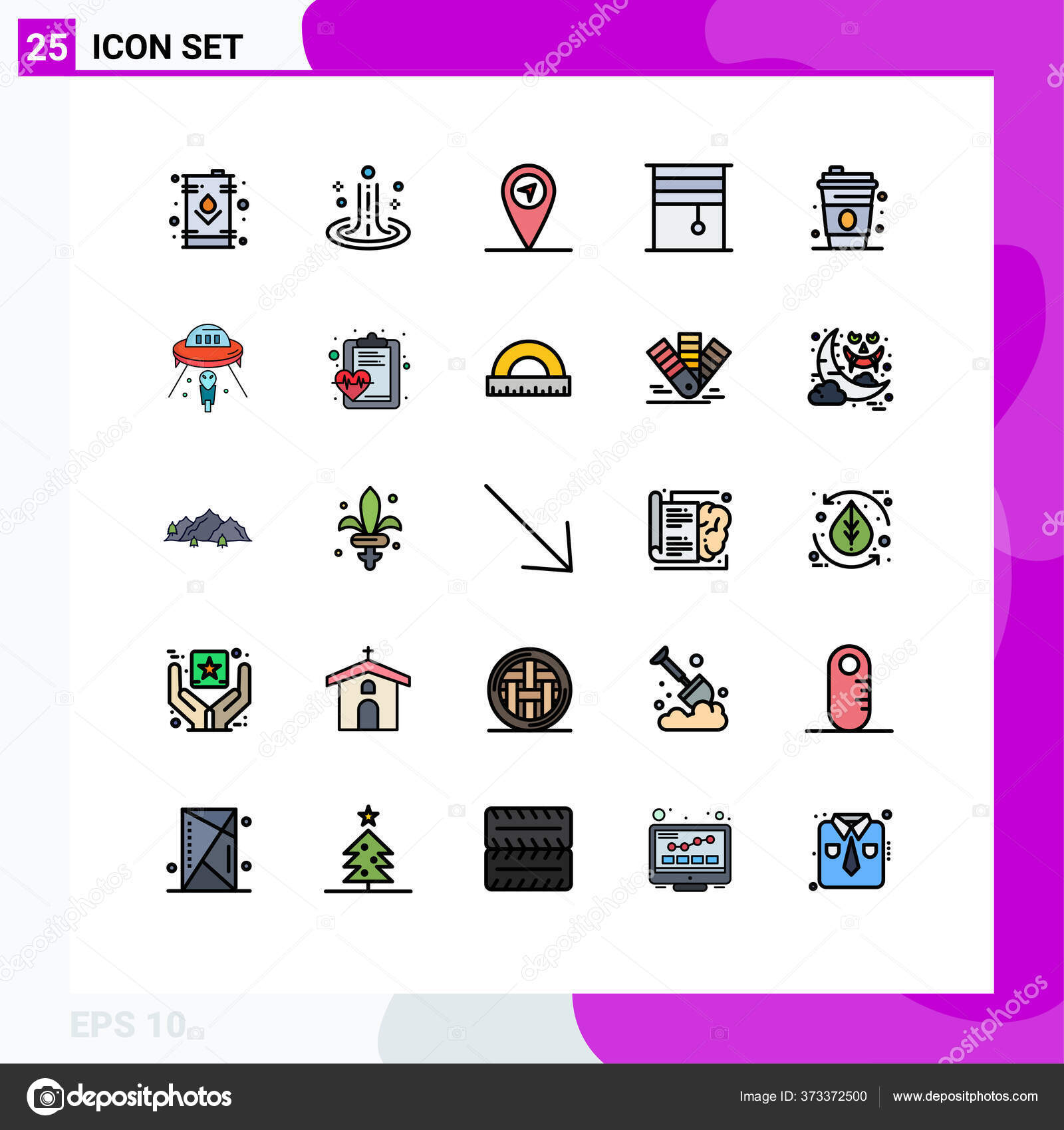 Group Modern Filled Line Flat Colors Set Drink Rolled Water Stock ...