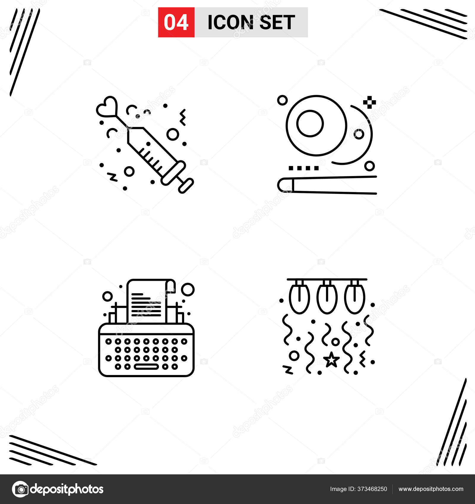 Mobile Interface Line Set Pictograms Drug Keys Love Pool Typewriter Stock Vector Image By
