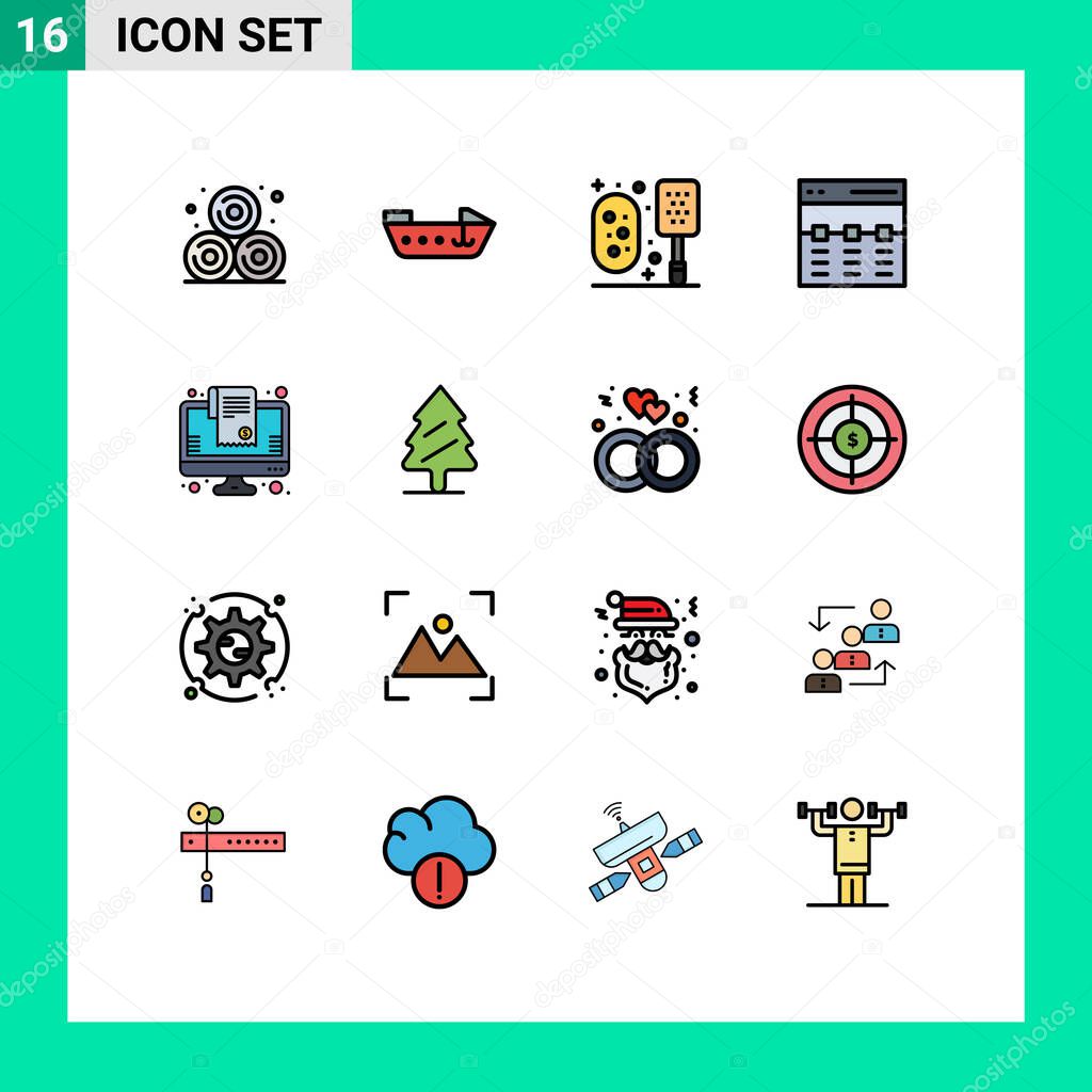 Conjunto moderno de 16 líneas de color plano filtradas y símbolos como ...
