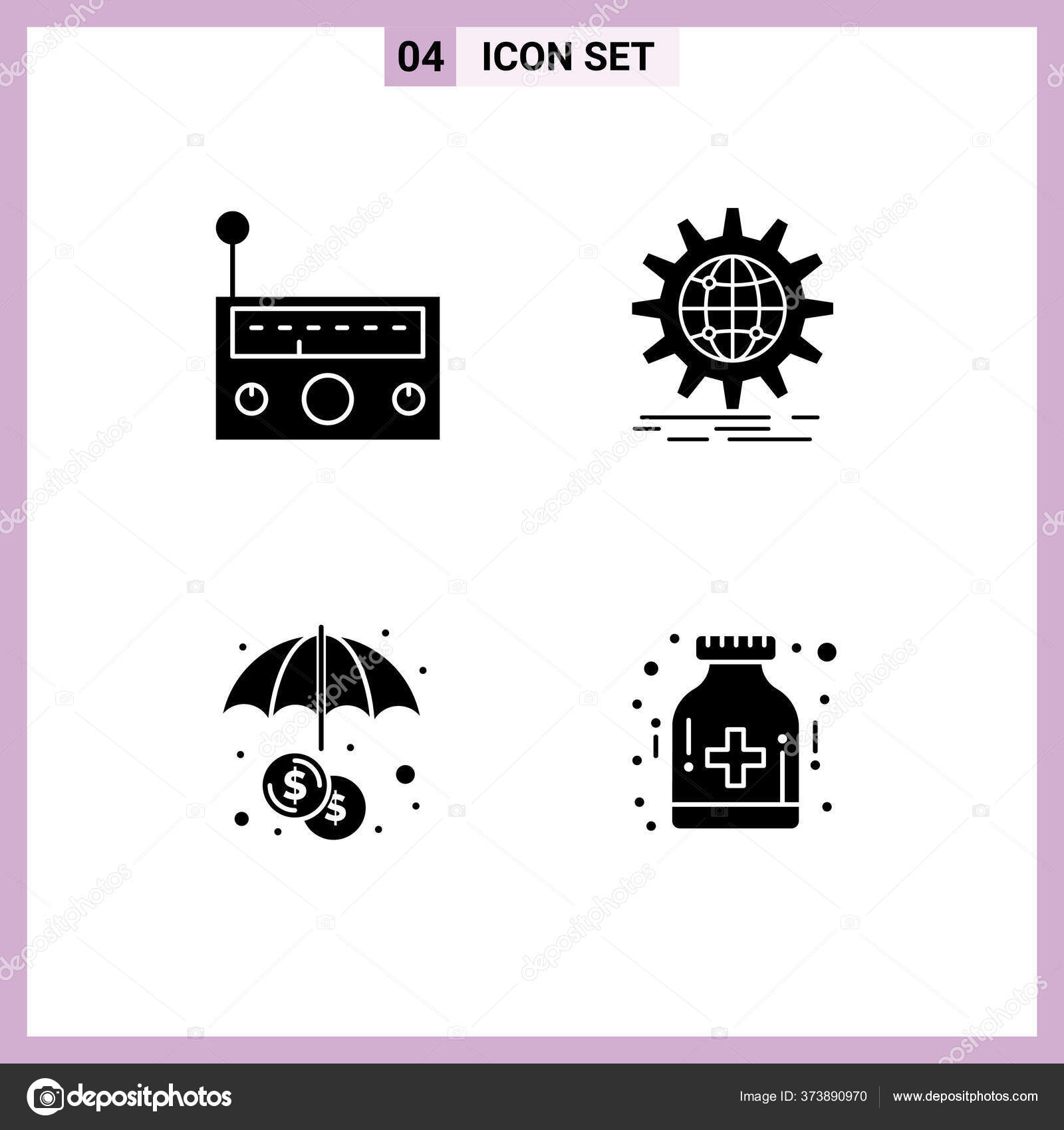 Mobile Interface Solid Glyph Set Pictograms Device Finance Radio Globe ...