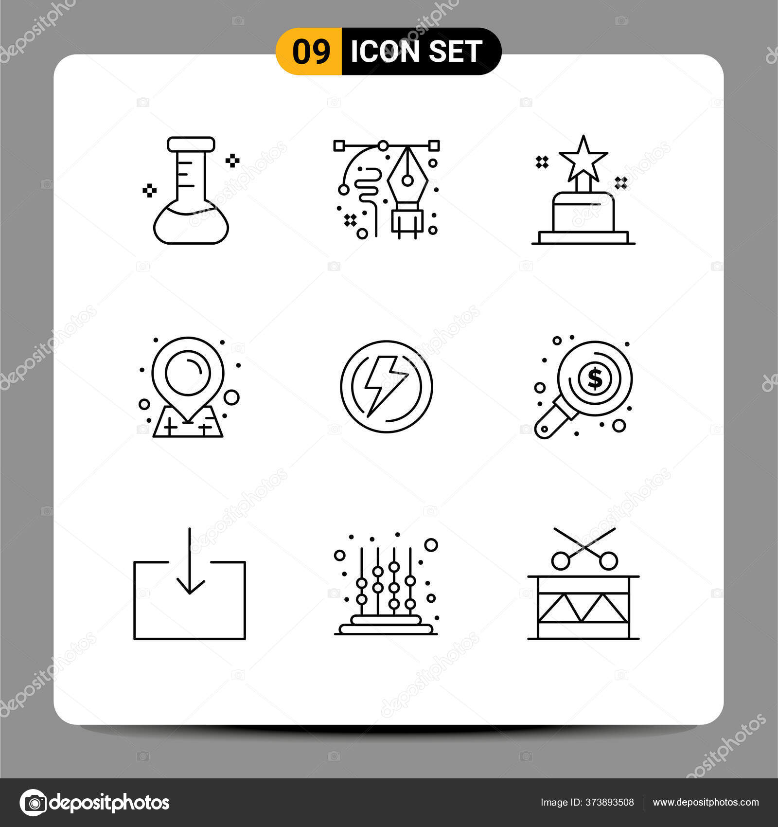 Set Vector Outlines Grid Industry Light Award Bolt Map Editable Vector ...