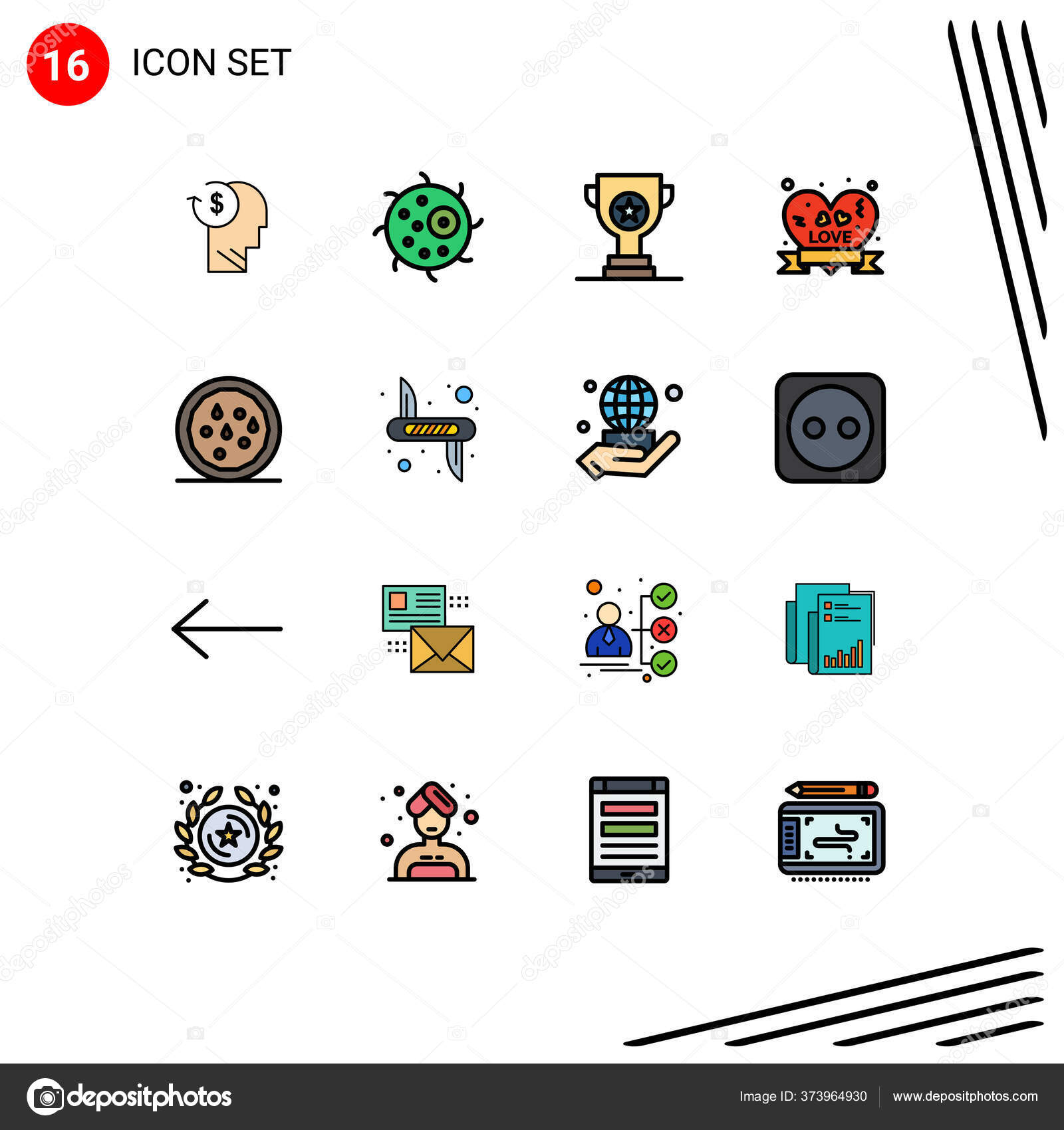 Universal Icon Symbols Group Modern Flat Color Filled Lines Ribbon ...
