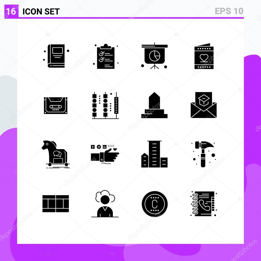 Conjunto de im genes de 16 Glifo s lido simple de audio, invitaci n, negocio, imagen, tarjeta ...