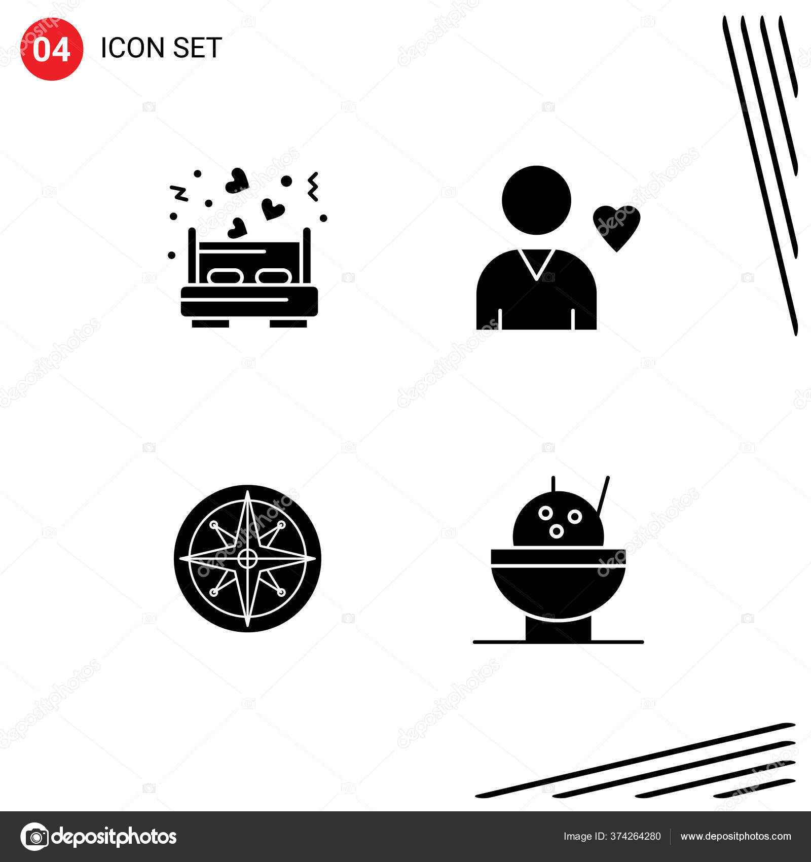Group Solid Glyphs Signs Symbols Bed Navigation Love Bed Heart Stock ...