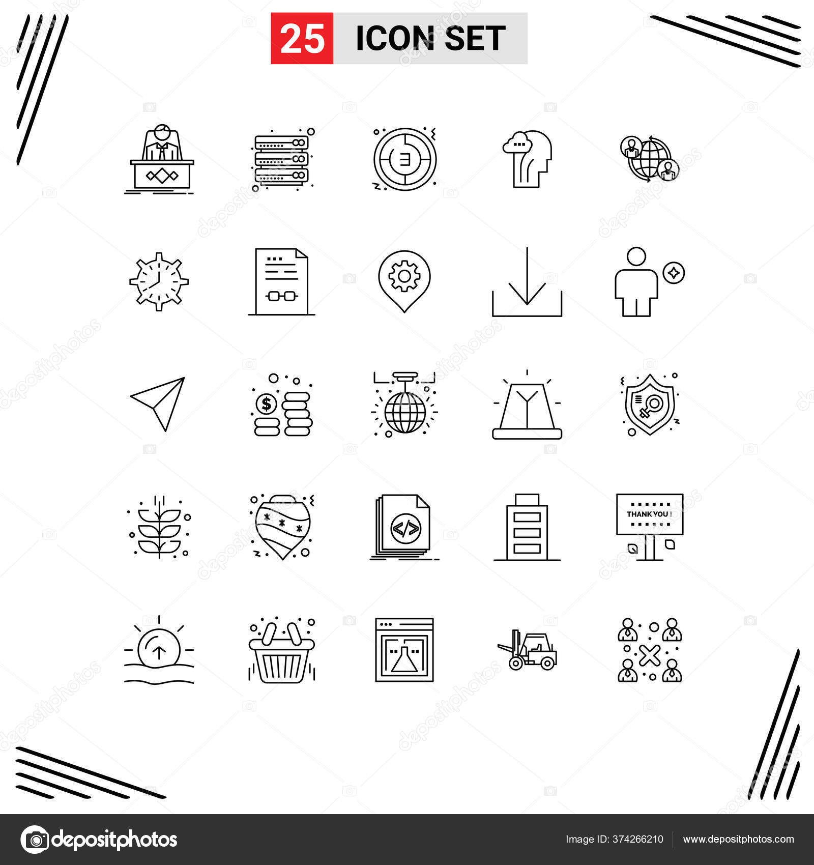 Universal Icon Symbols Group Modern Lines Head Brain Server Activity ...