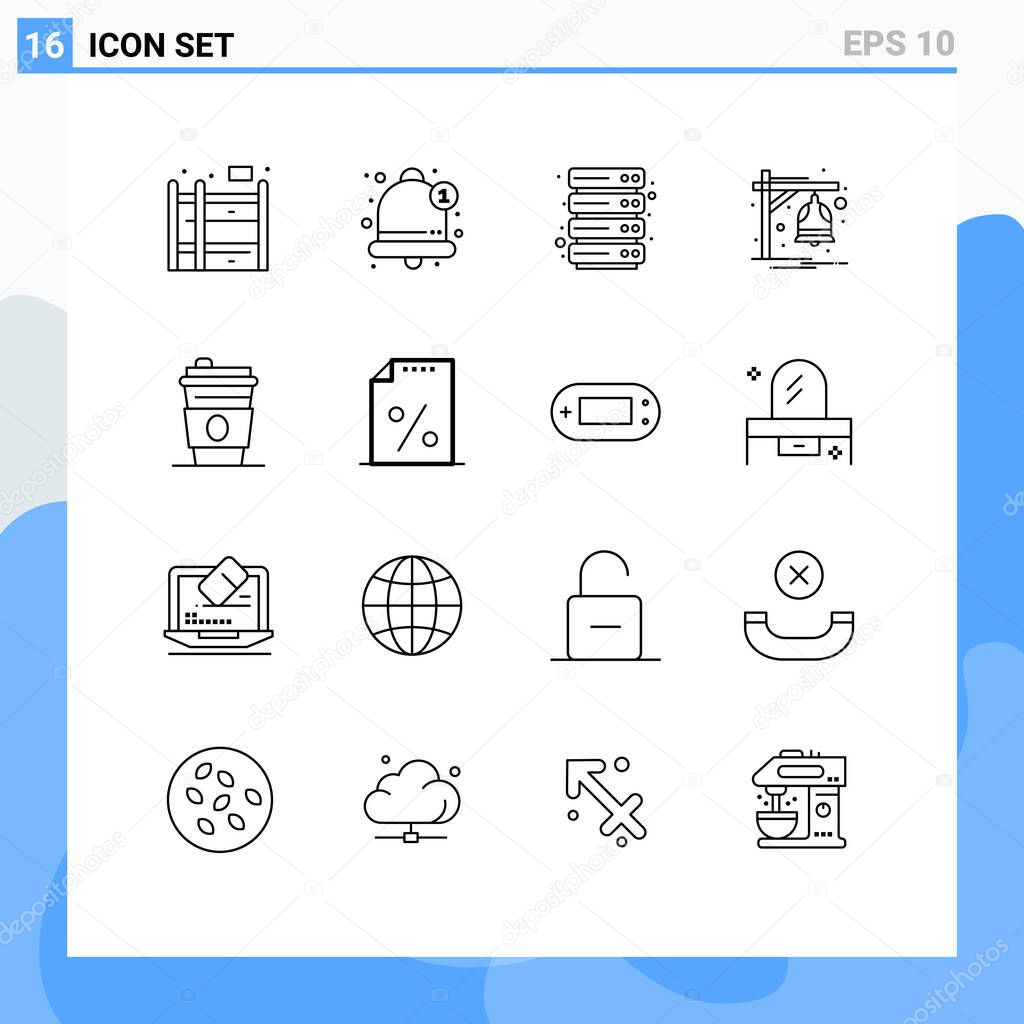 Conjunto moderno de 16 esquemas Pictograf a de documento, taza ...