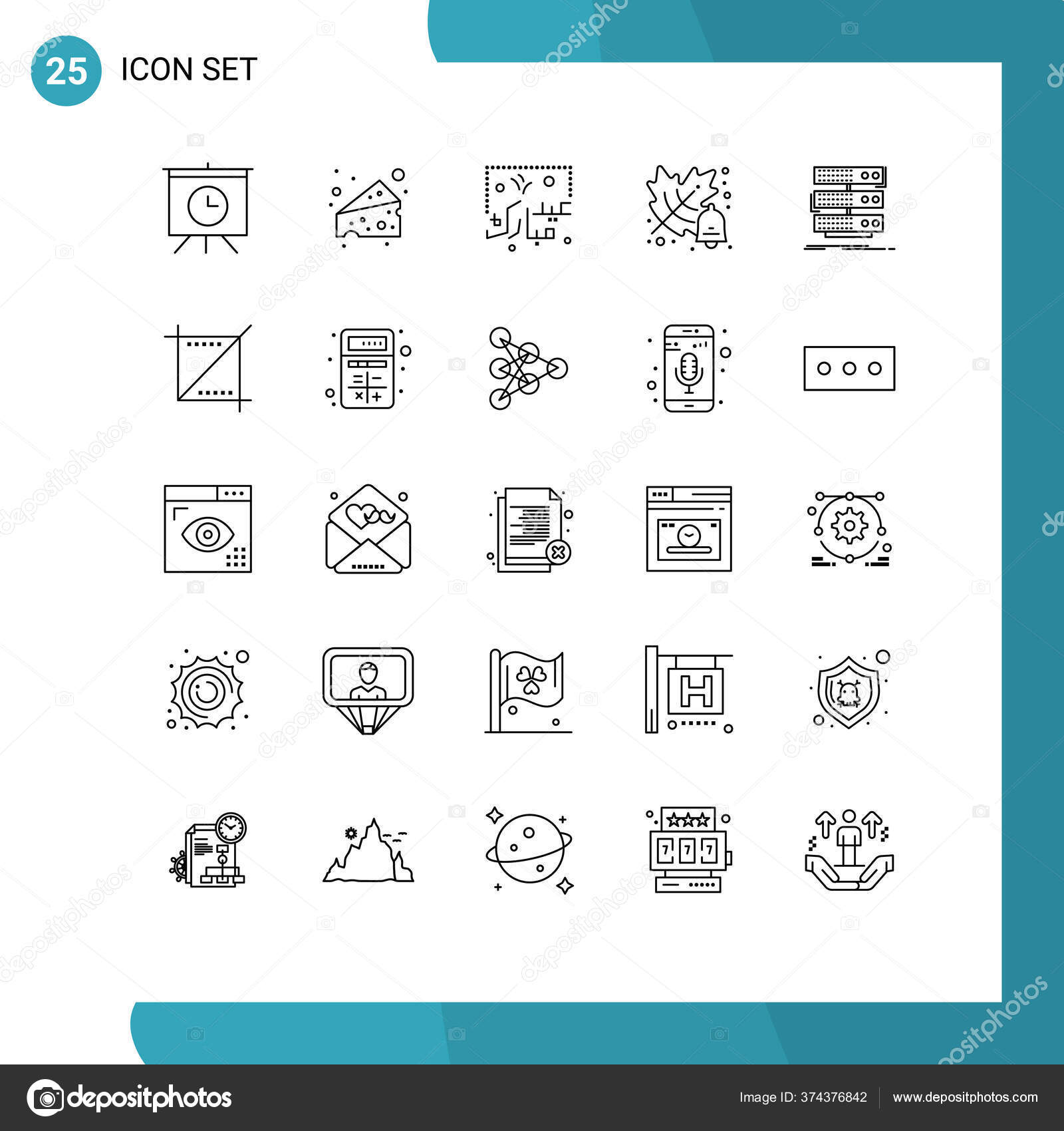 Pictogram Set Simple Lines Database Storage Typography Server Education ...