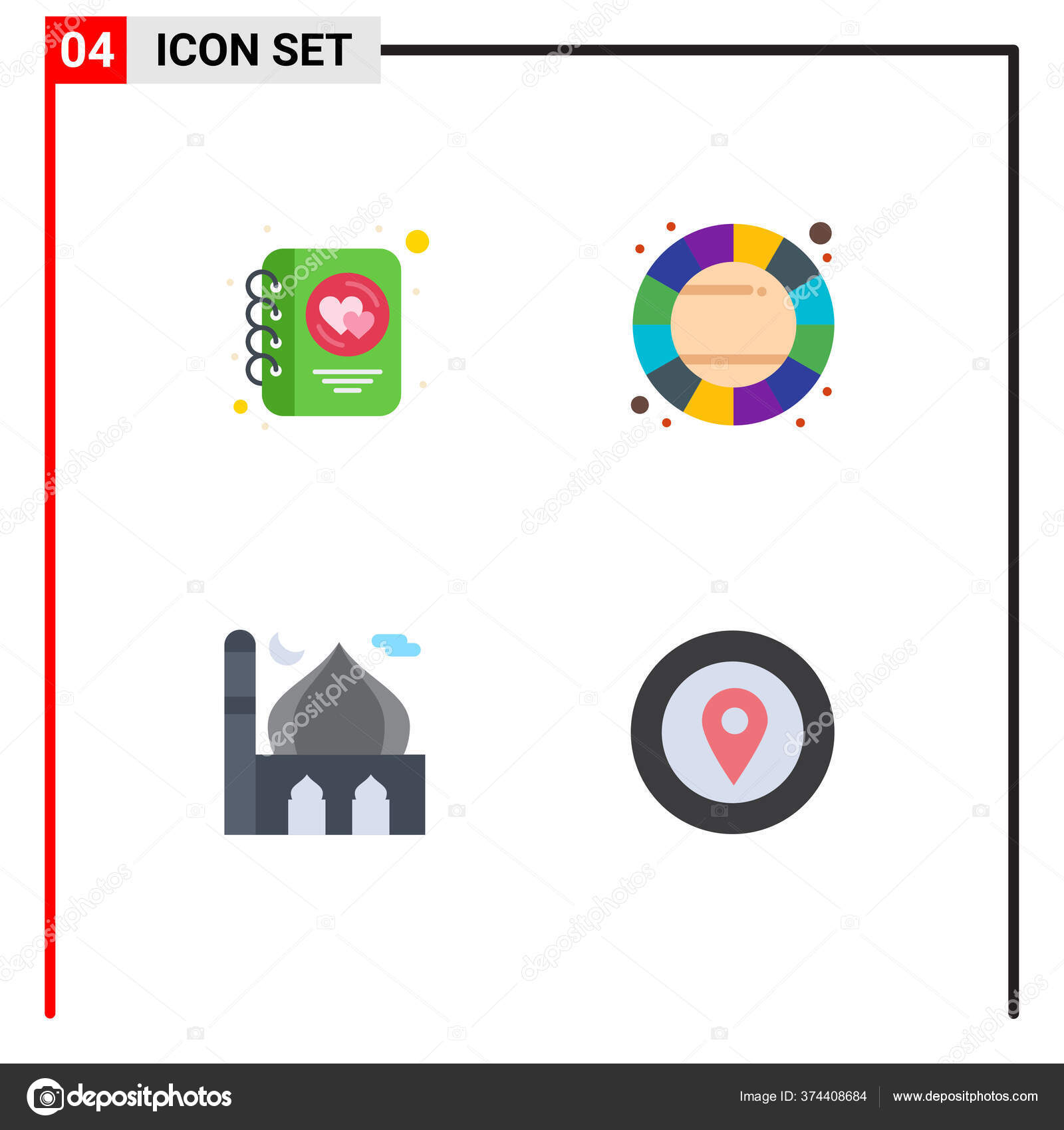 Thematic Vector Flat Icons Editable Symbols Diary Masjid Writing Wheel ...