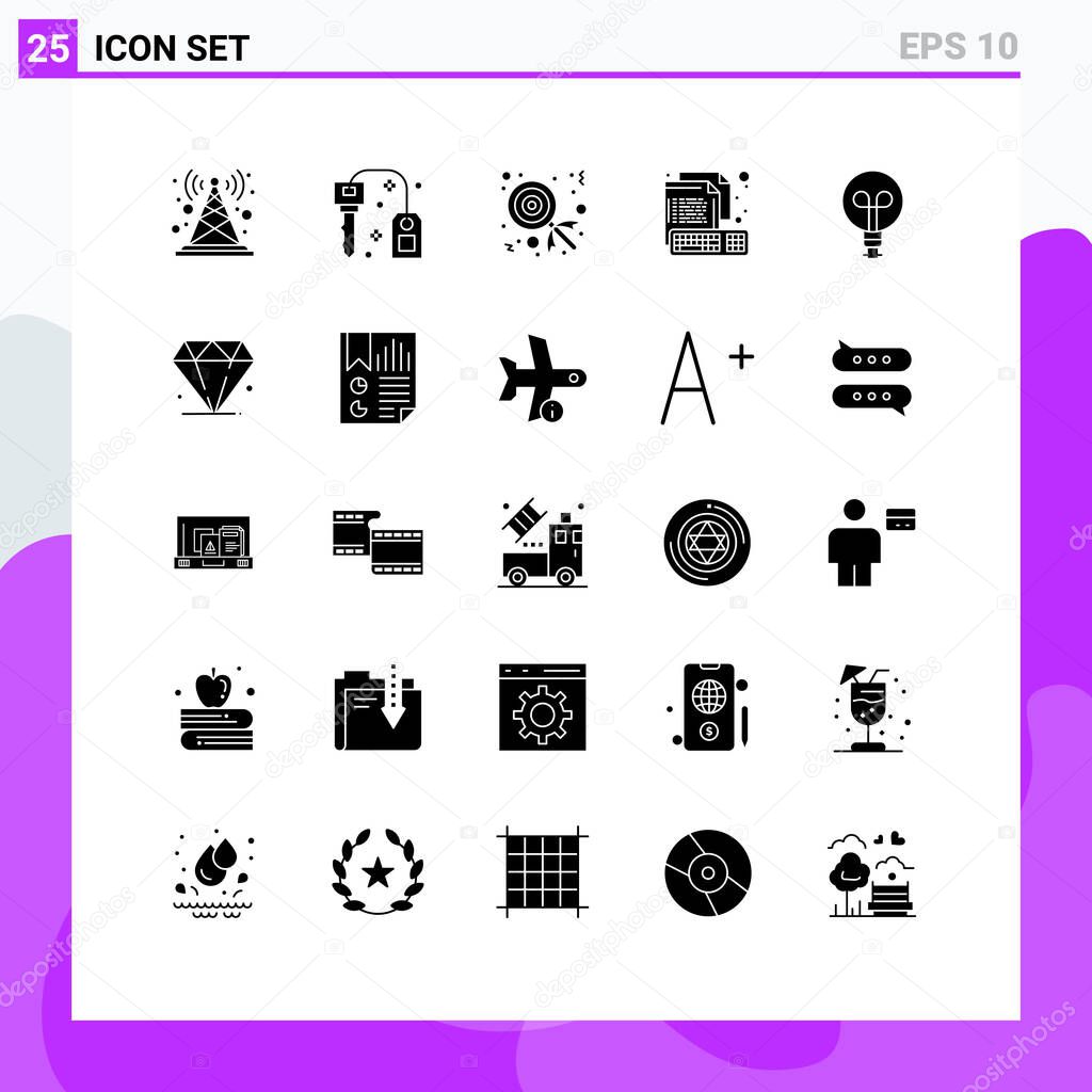 25 Signos de Glifos Sólidos Universales Símbolos de bulbo, teclado ...