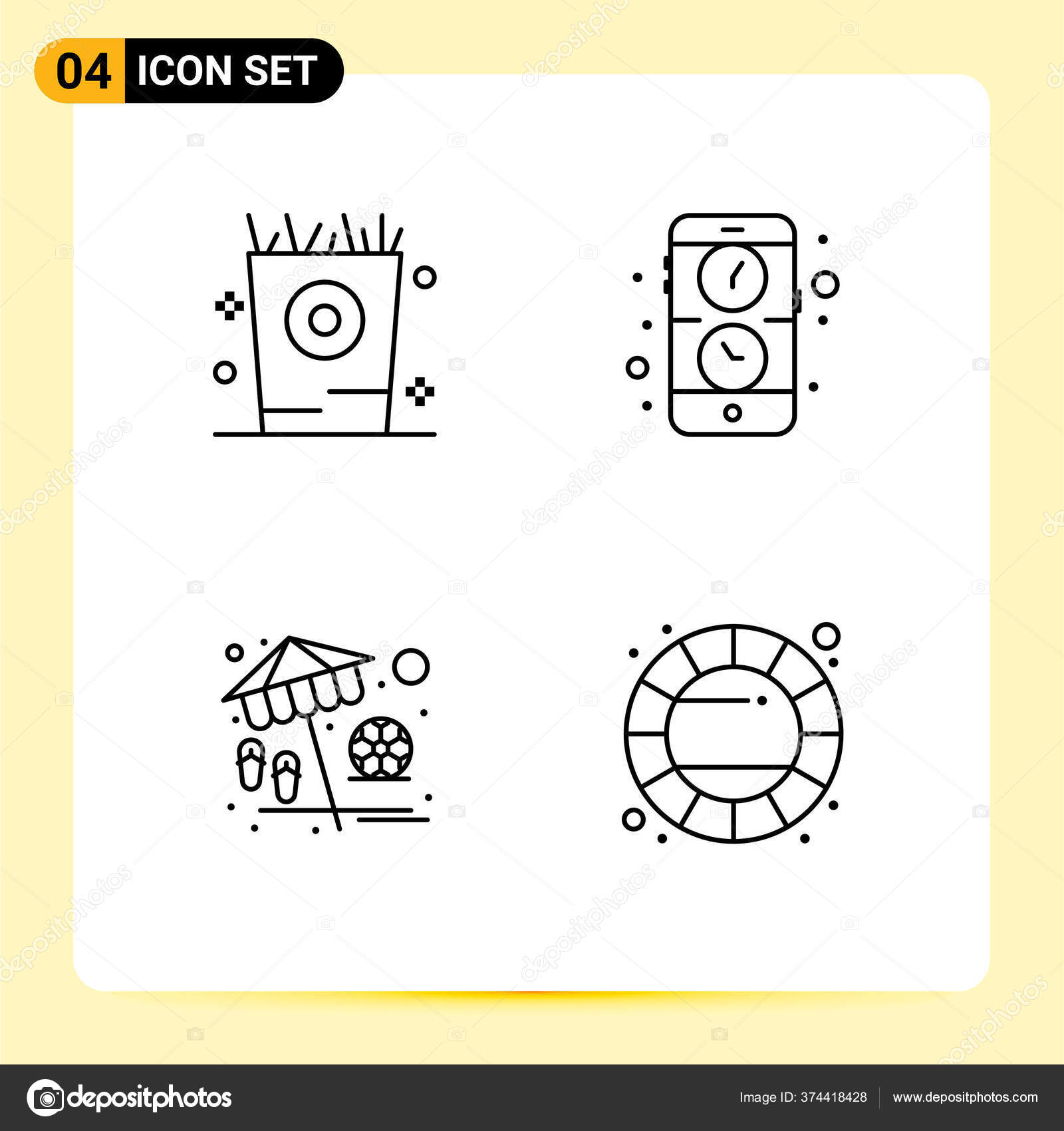 Mobile Interface Line Set Pictograms Fries Umbrella Party Mobile Play ...
