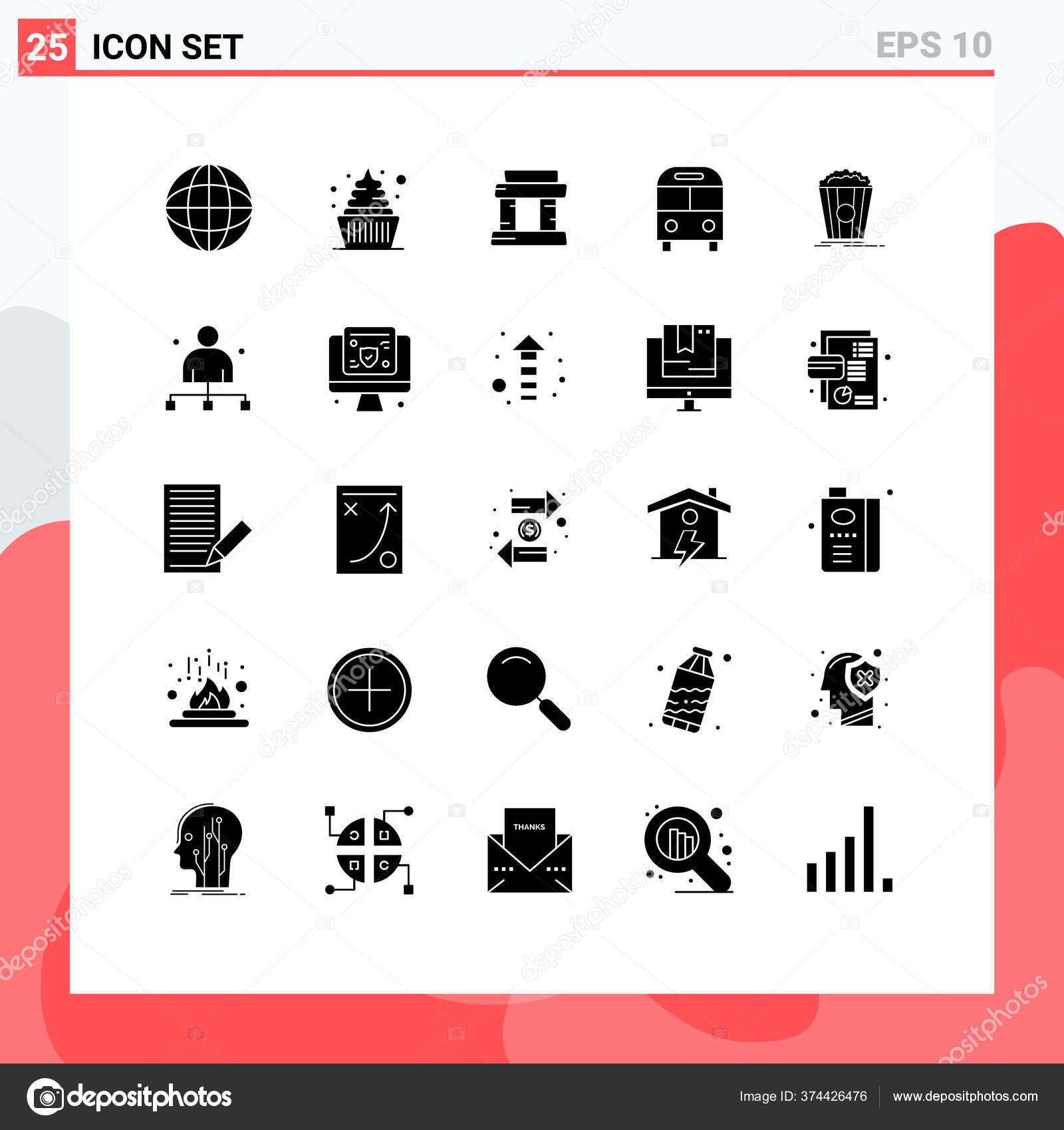 Thematic Vector Solid Glyphs Editable Symbols Movie Popcorn Paris ...