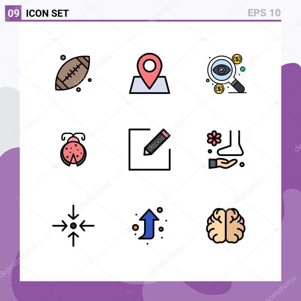 Grupo de 9 líneas de relleno de colores planos signos y símbolos para ...