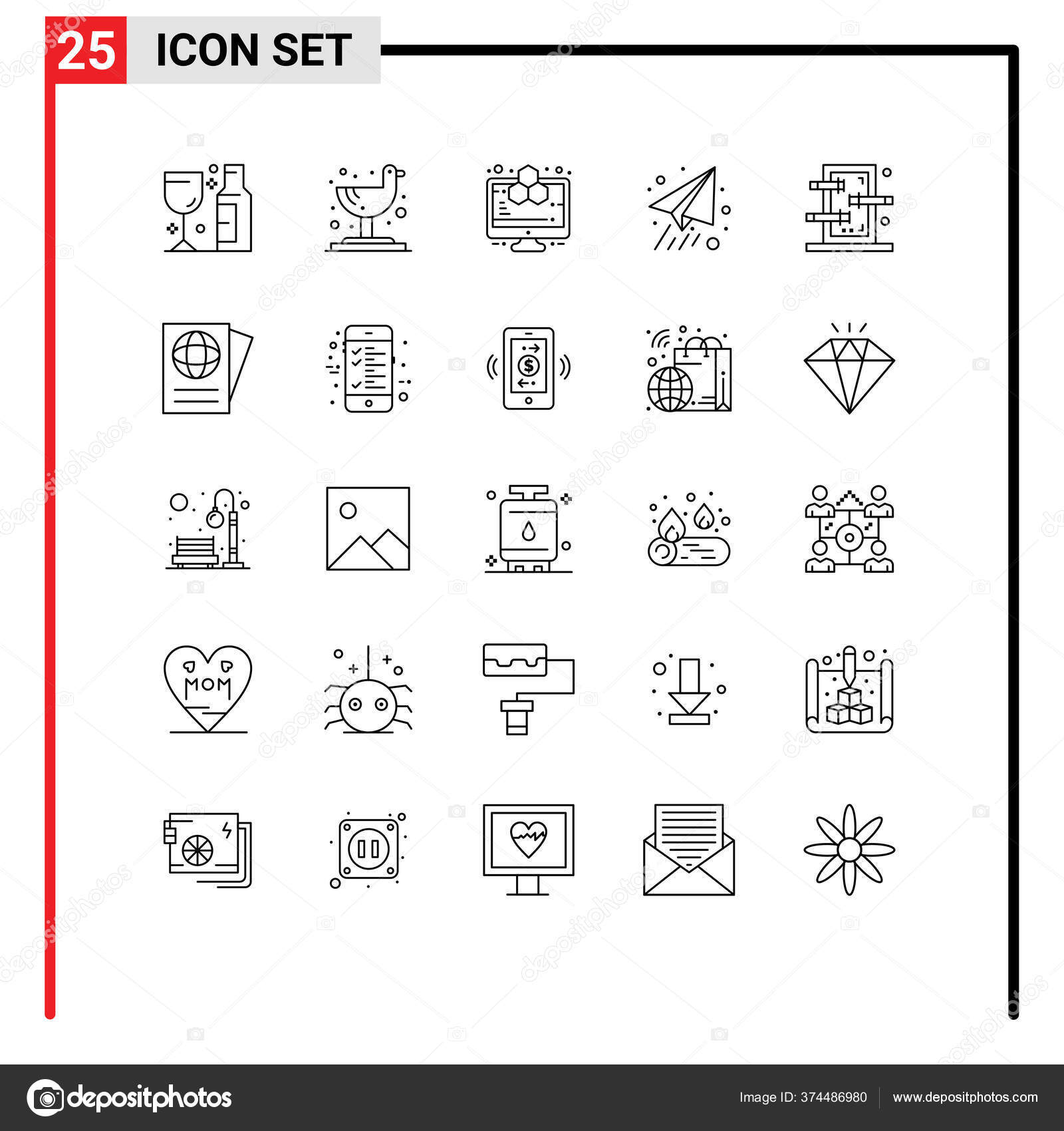 Mobile Interface Line Set Pictograms Show Magic Computer Box Paper Stock Vector by ©Flatart ...