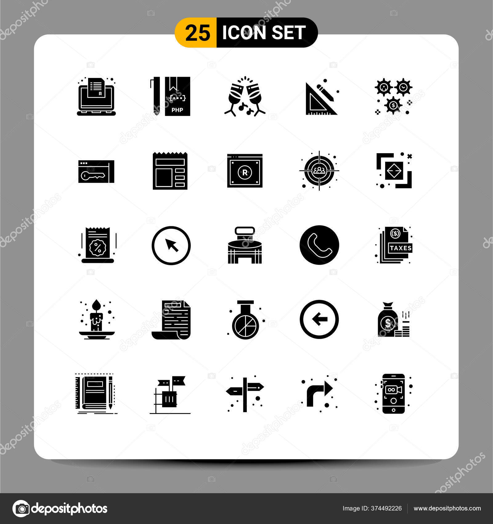 Thematic Vector Solid Glyphs Editable Symbols Cog School File Ruler ...