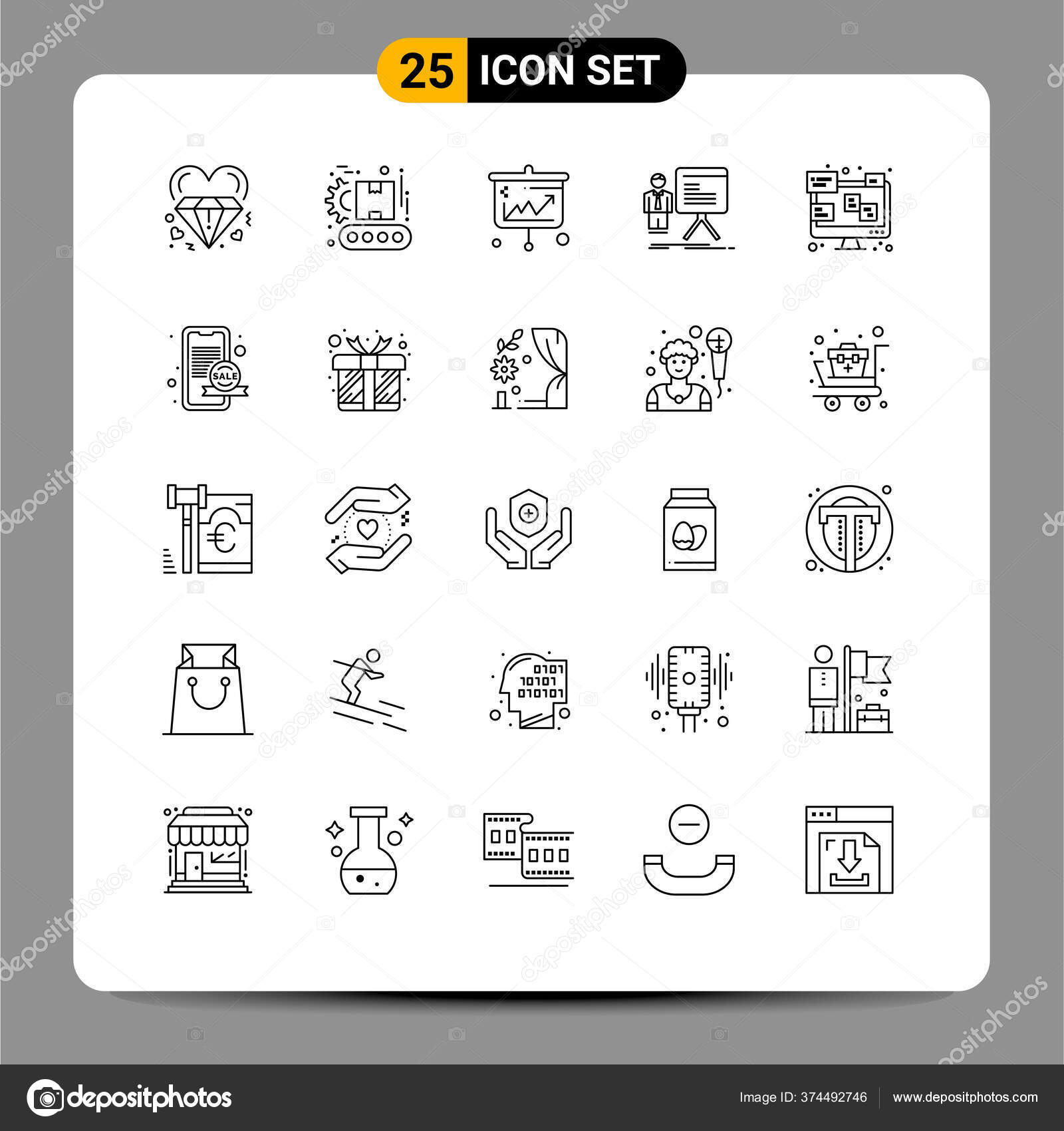 Pictogram Set Simple Lines Graph Businessman Product Presentation ...