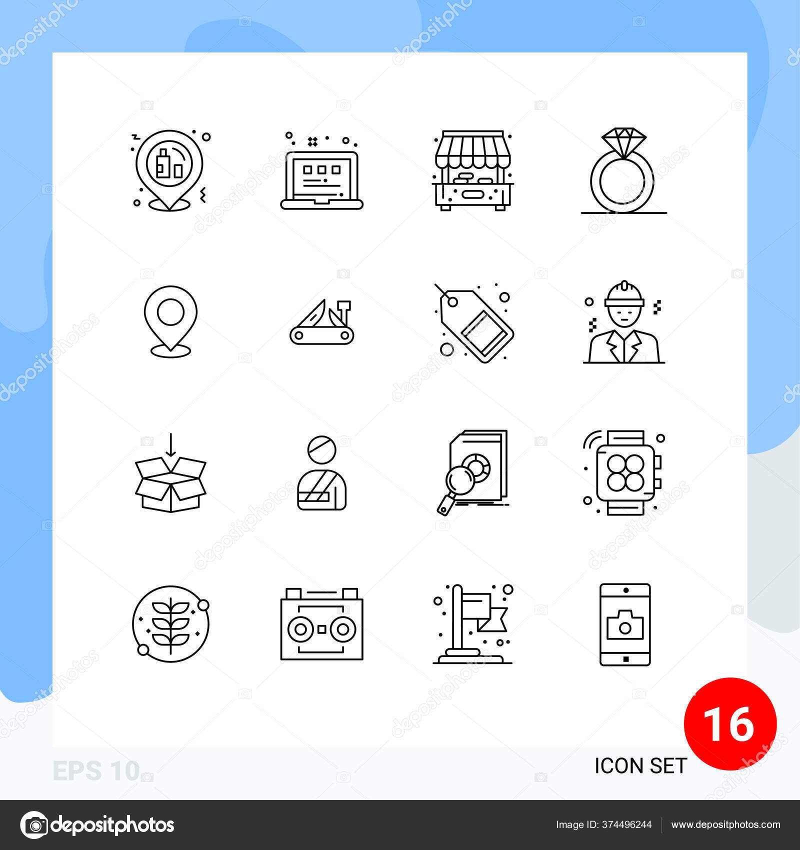 Pictogram Set Simple Outlines Marker Map City Location Present Editable ...