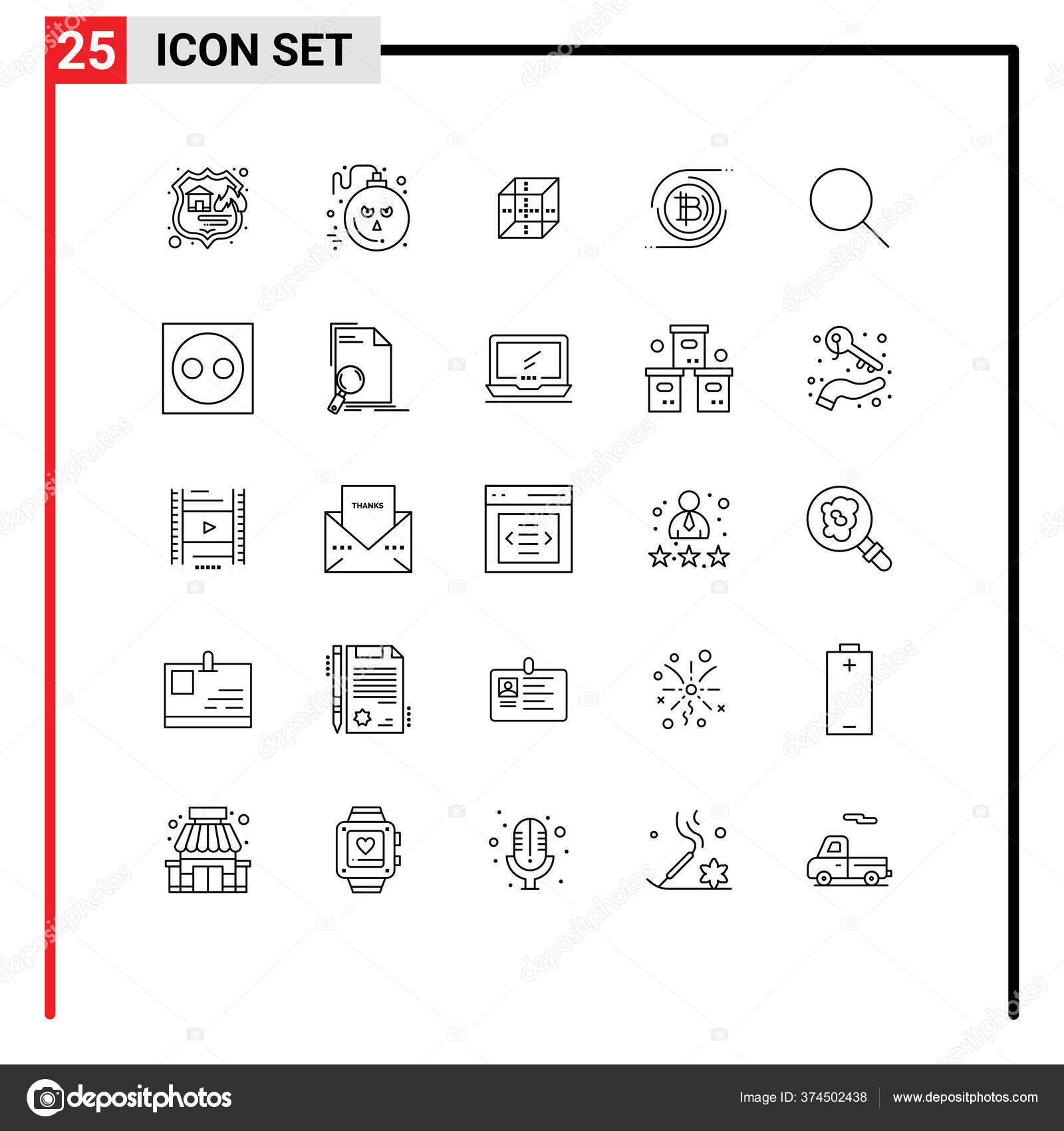 Mobile Interface Line Set Pictograms Instagram Cryptocurrency Box Blockchain Bitcoins Stock ...