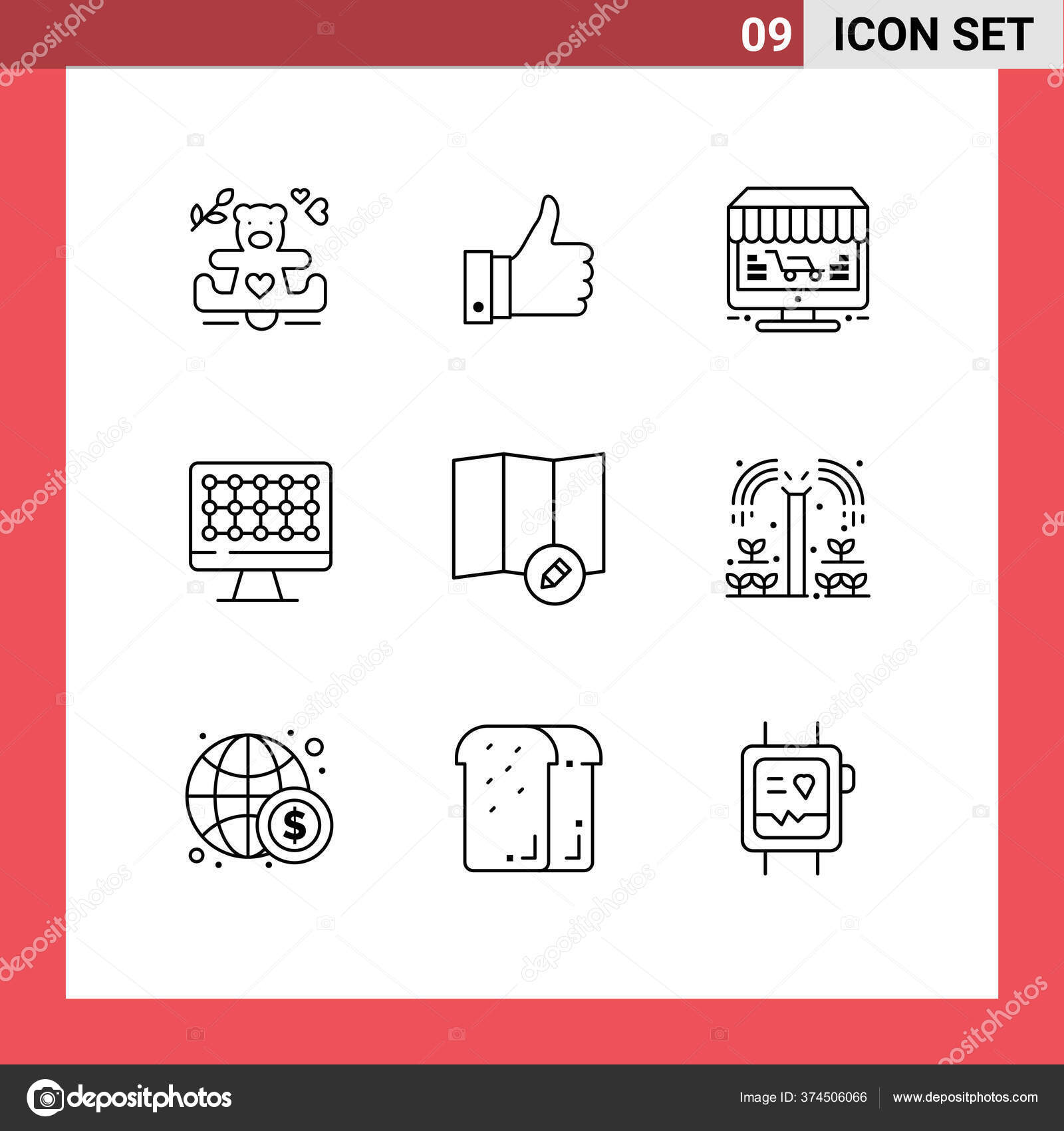 User Interface Outline Pack Modern Signs Symbols Map Hardware Monitor ...