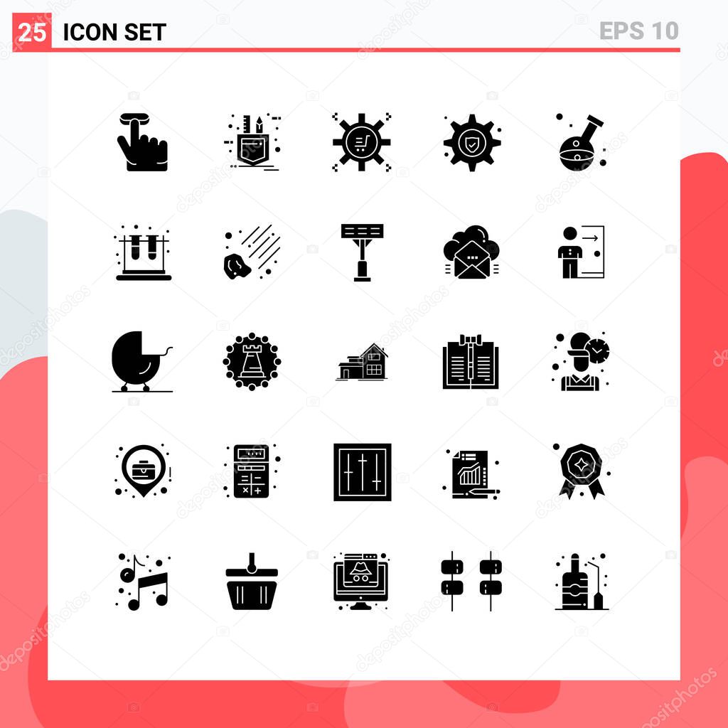 Grupo de 25 glifos sólidos Signos y símbolos para laboratorio, atención ...