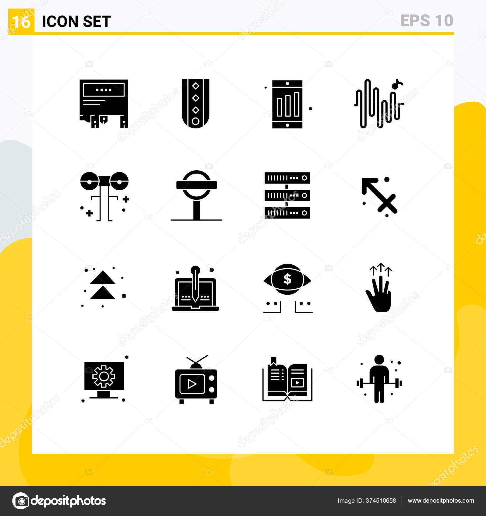 Thematic Vector Solid Glyphs Editable Symbols Eyed Wave Rank Sine Stock ...