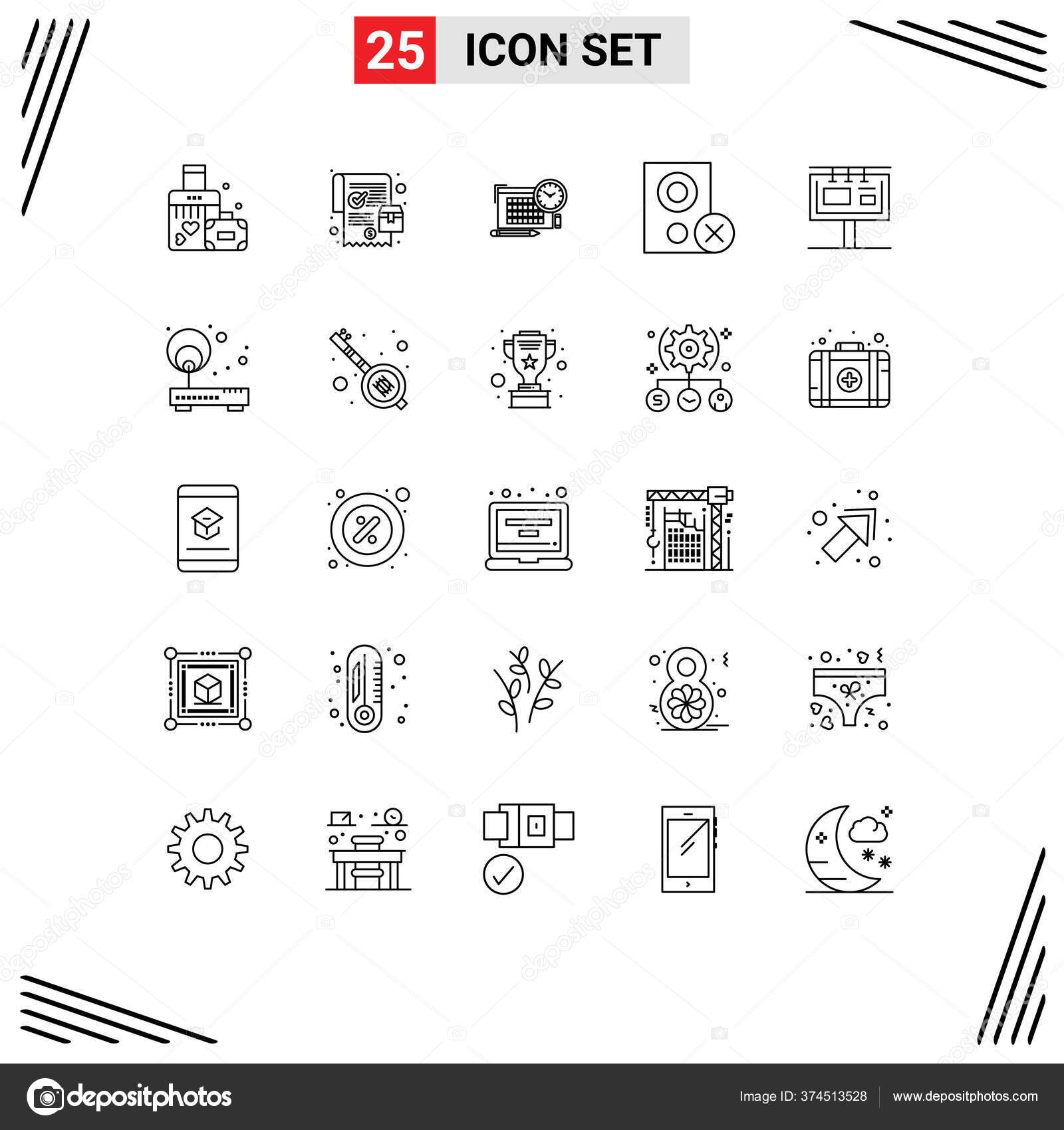 Modern Set Lines Symbols Board Hardware Time Gadget Computers Editable ...