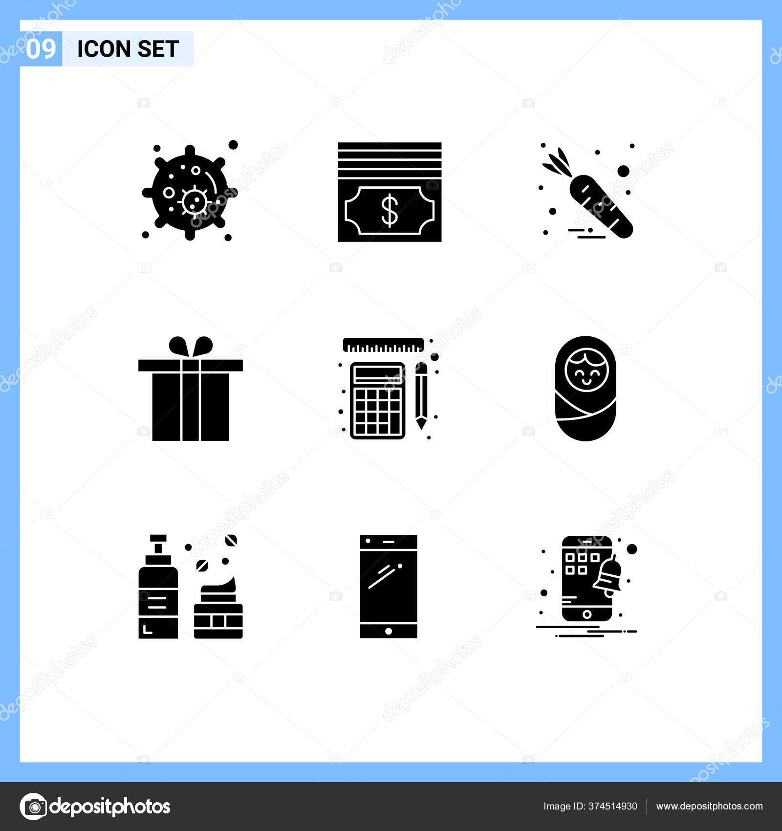 Thematic Vector Solid Glyphs Editable Symbols Boy Calculation Vegetable ...