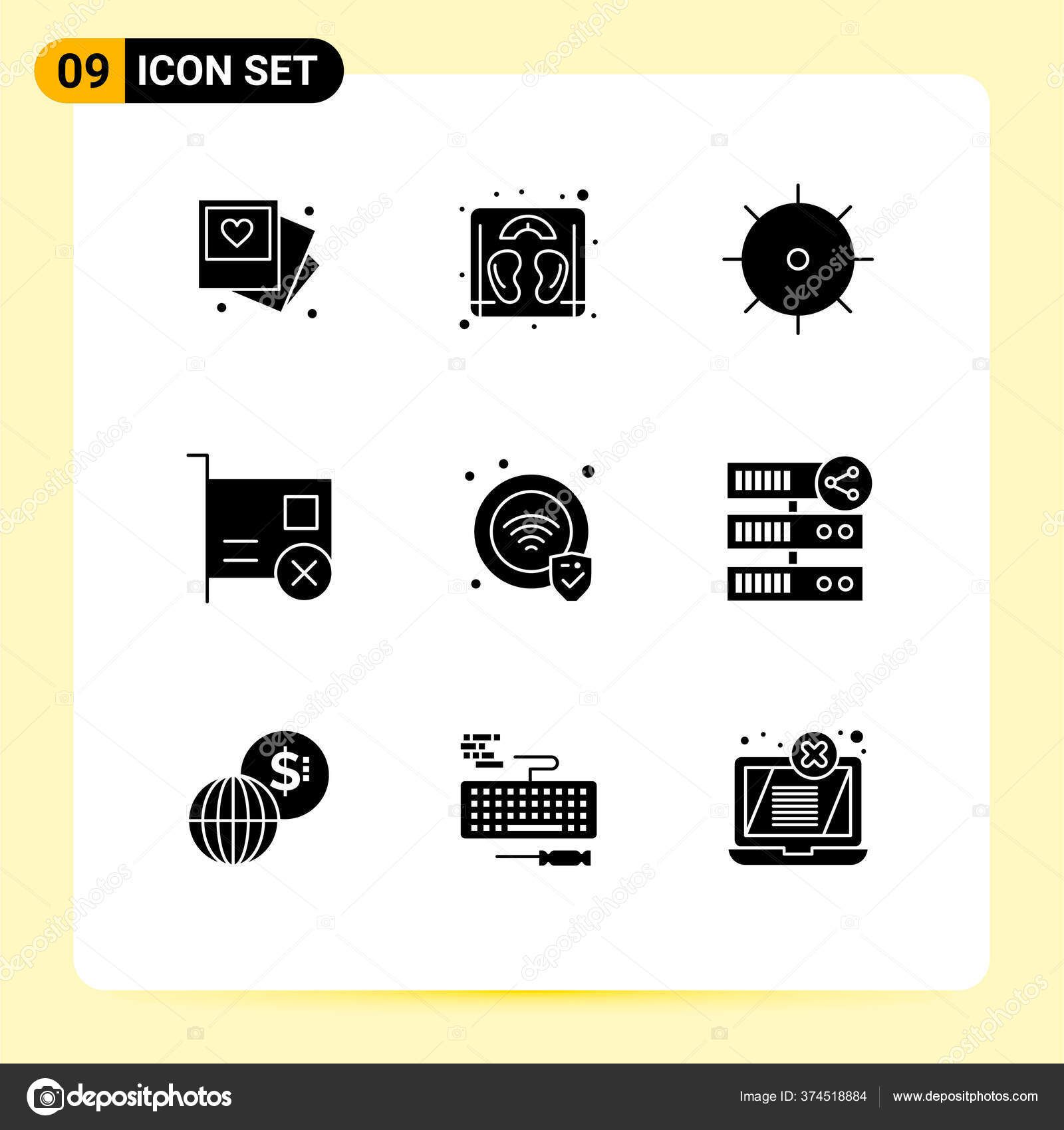 Mobile Interface Solid Glyph Set Pictograms Wifi Protection Gear Pci Stock Vector by ©Flatart ...