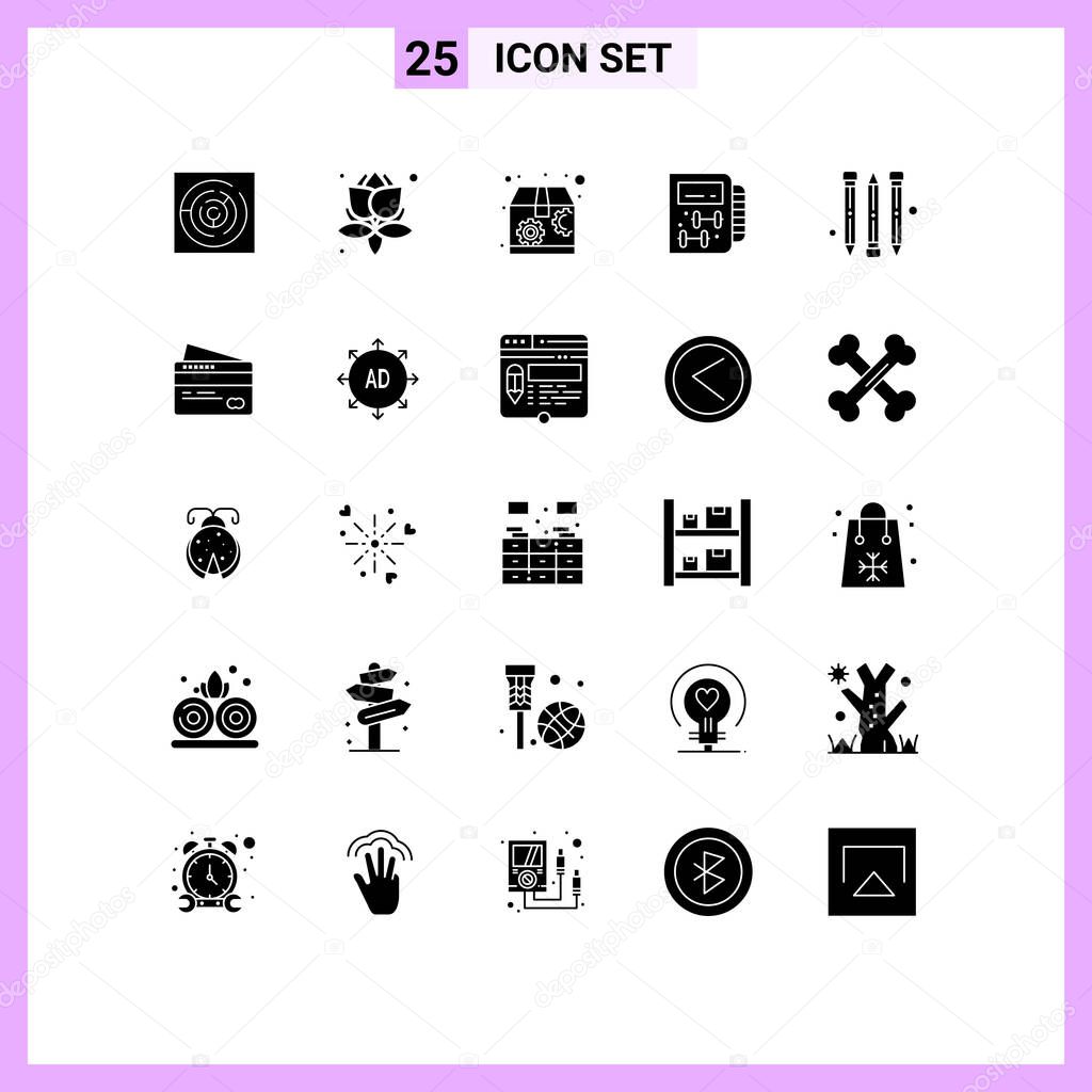 Grupo de 25 signos y símbolos sólidos para créditos, suministros ...