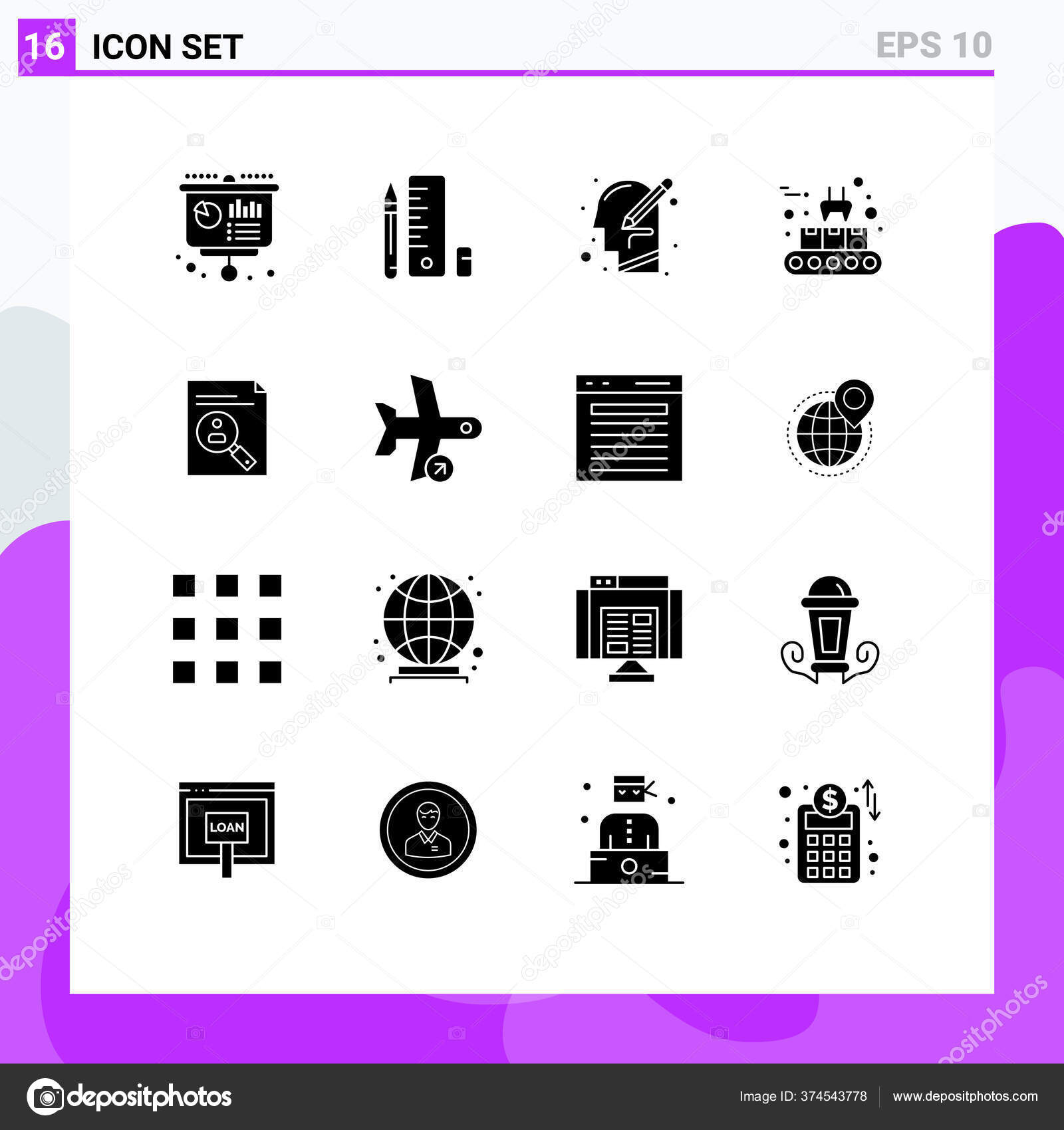 Group Solid Glyphs Signs Symbols Production Line Conveyor Belt Scale ...