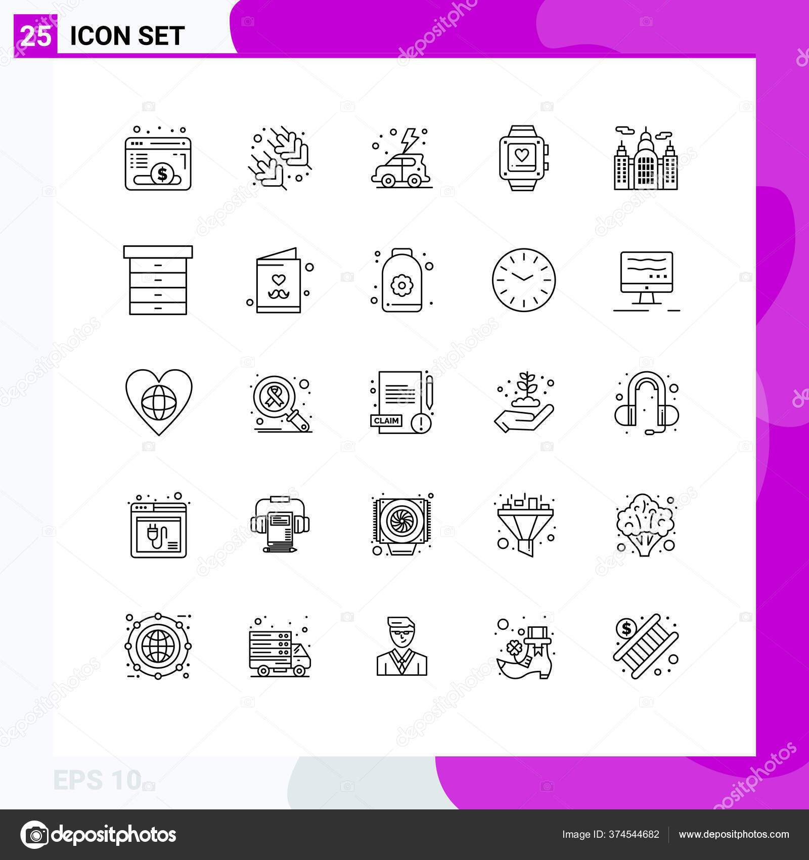 Pack Modern Lines Signs Symbols Web Print Media House Building Stock ...