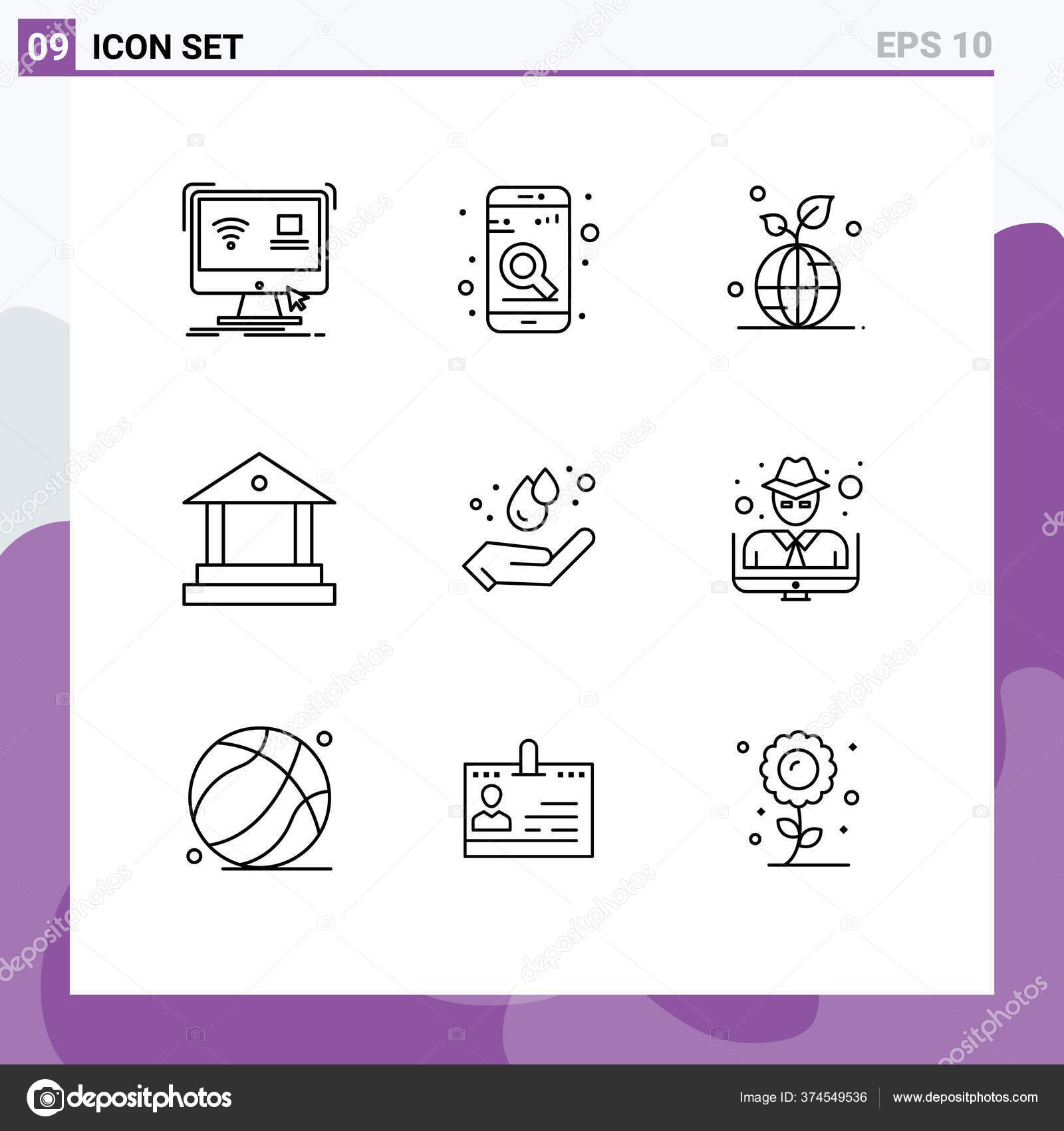 Outline Pack Universal Symbols Earth Day Banking Search Bank Editable ...