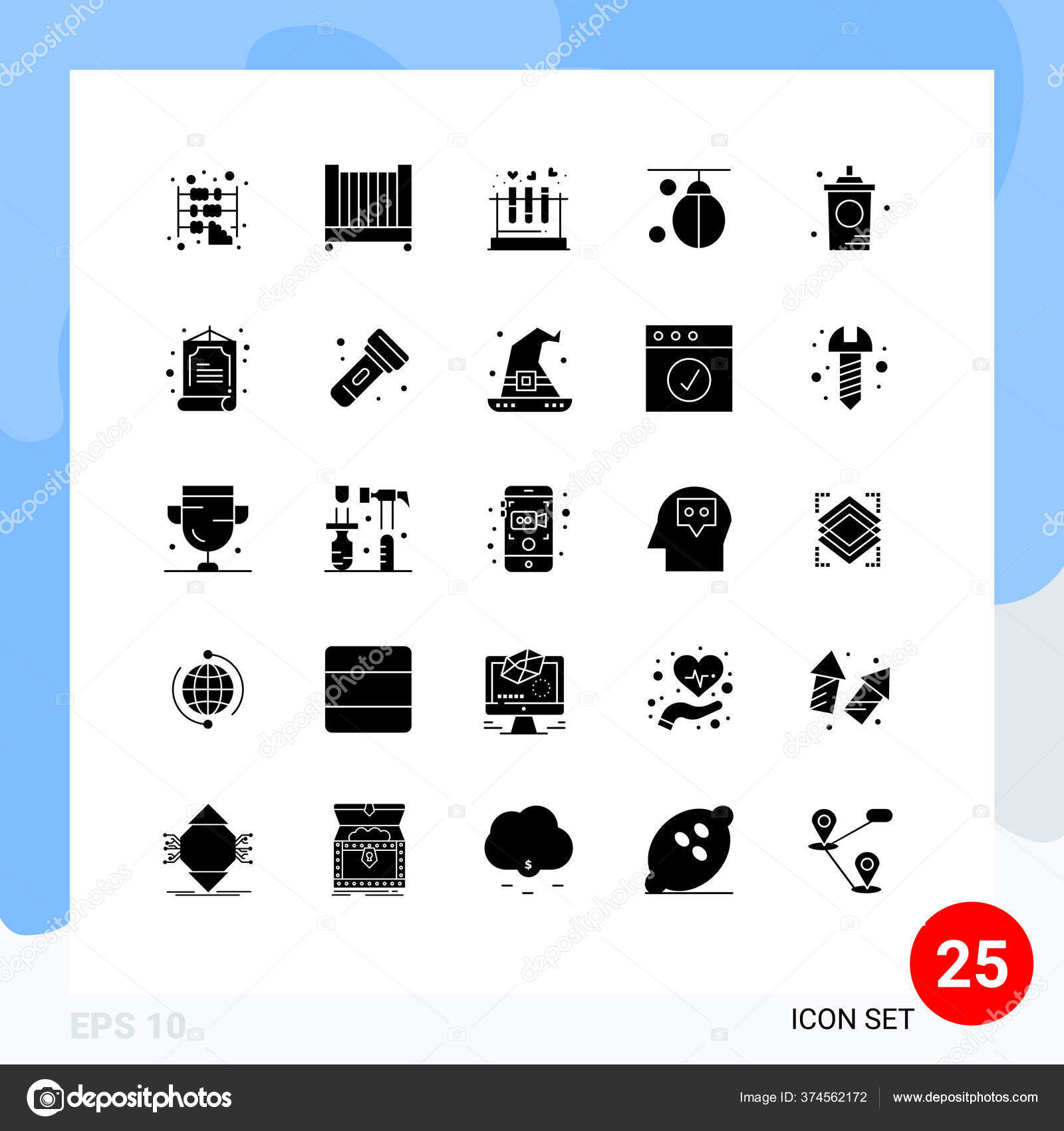 Set Vector Solid Glyphs Grid Coffee Punching Lab Boxing Bag Stock ...