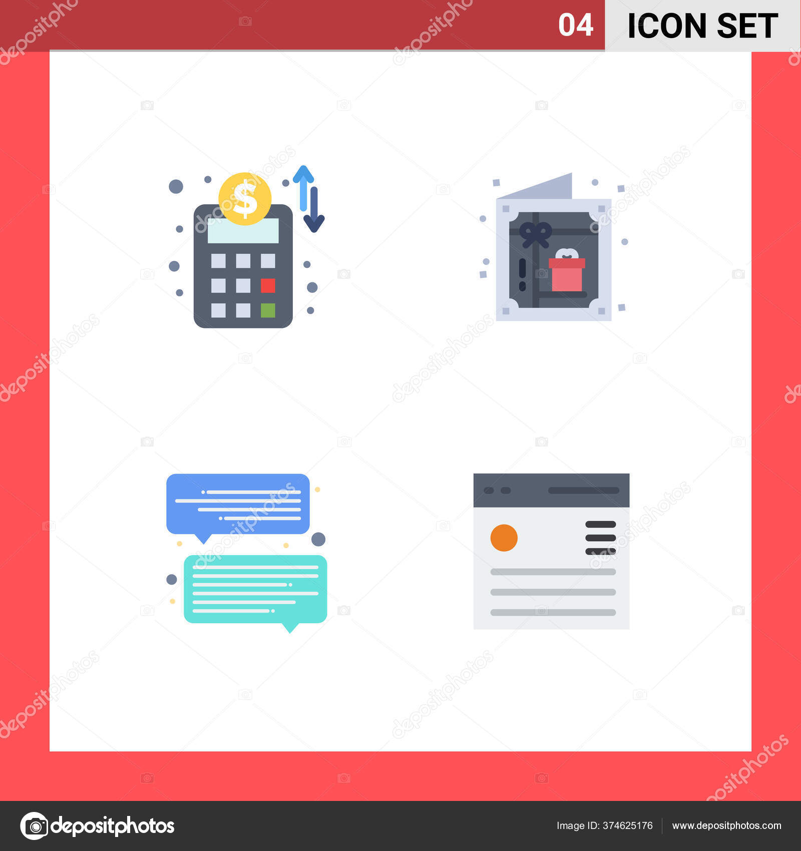 Modern Set Flat Icons Symbols Accounts Plan Message Birthday Party ...