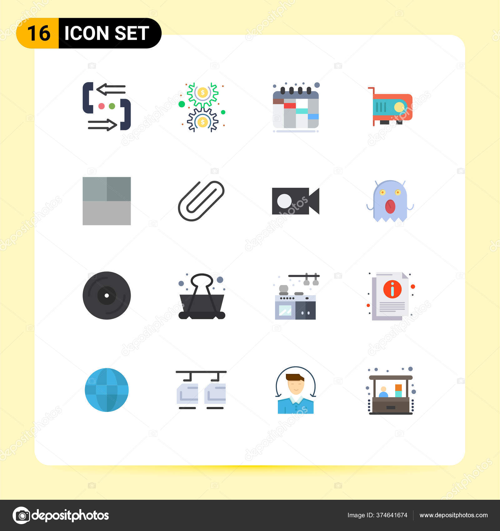 Group Flat Colors Signs Symbols Layout Computer Cog Technology Computer ...