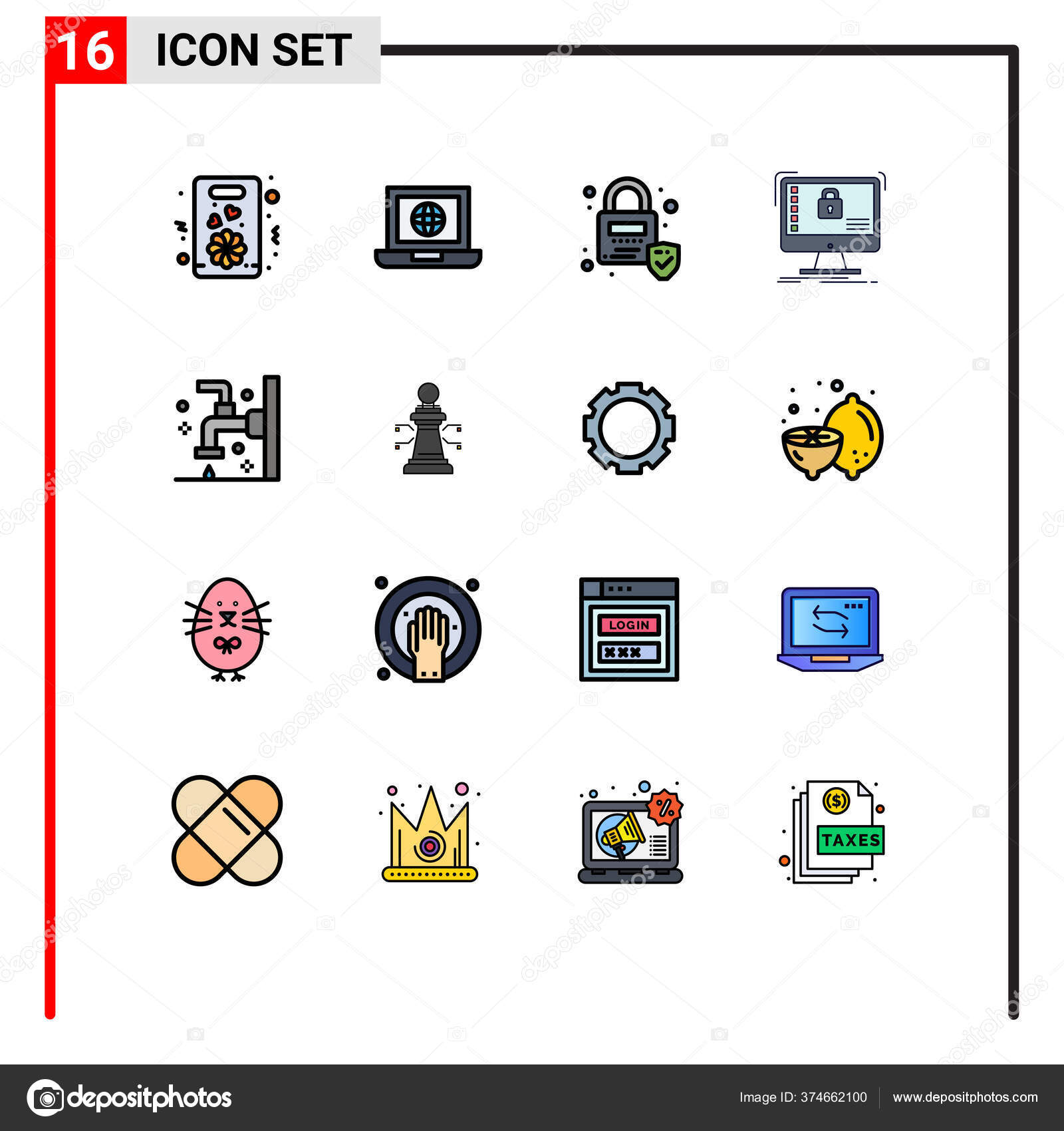 Pack Modern Flat Color Filled Lines Signs Symbols Web Print Stock ...