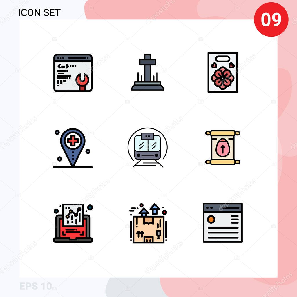 Stock Vector Icon Pack de 9 signos de l nea y s mbolos para trian, tren de velocidad, amor, m ...